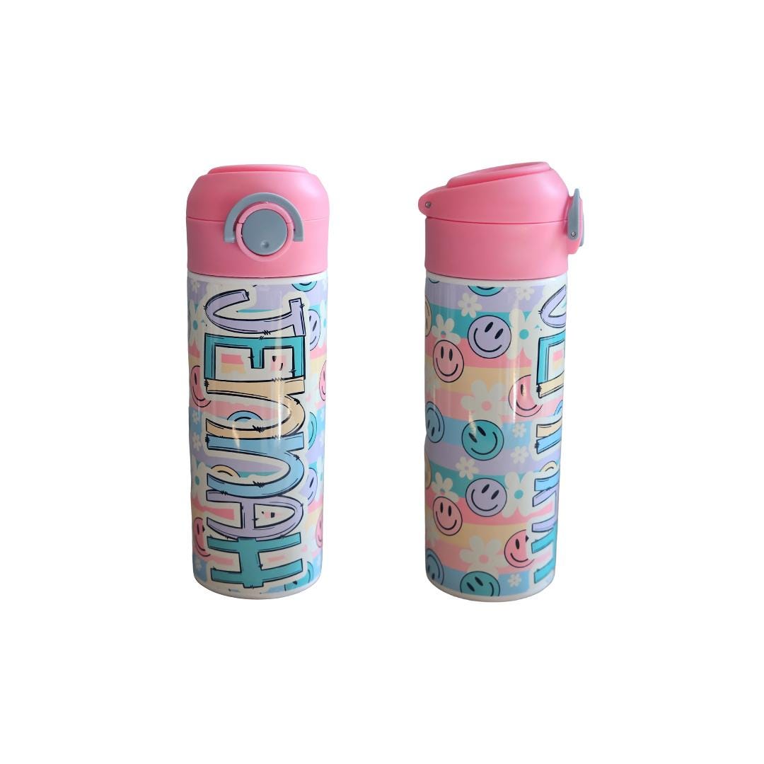 Pastel Smiles Water Bottle, Kid Name Cup, Water Bottle for Kids, Water ...