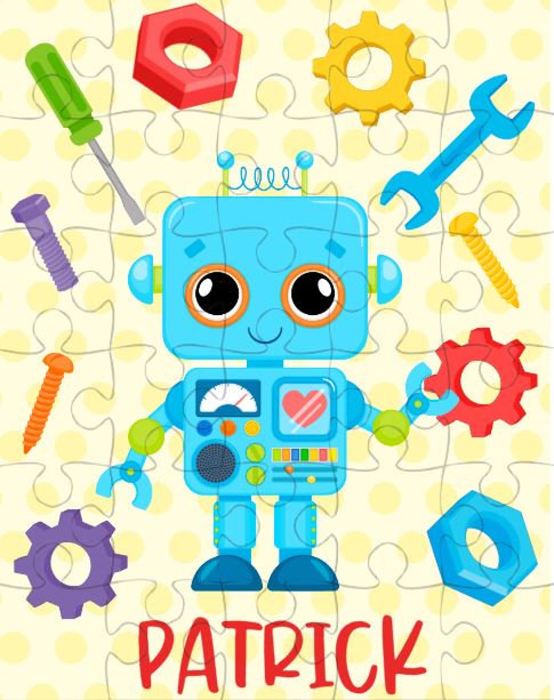 Personalized Puzzle for Kids - Robot Puzzle - Blue Robot - Name Puzzle ...