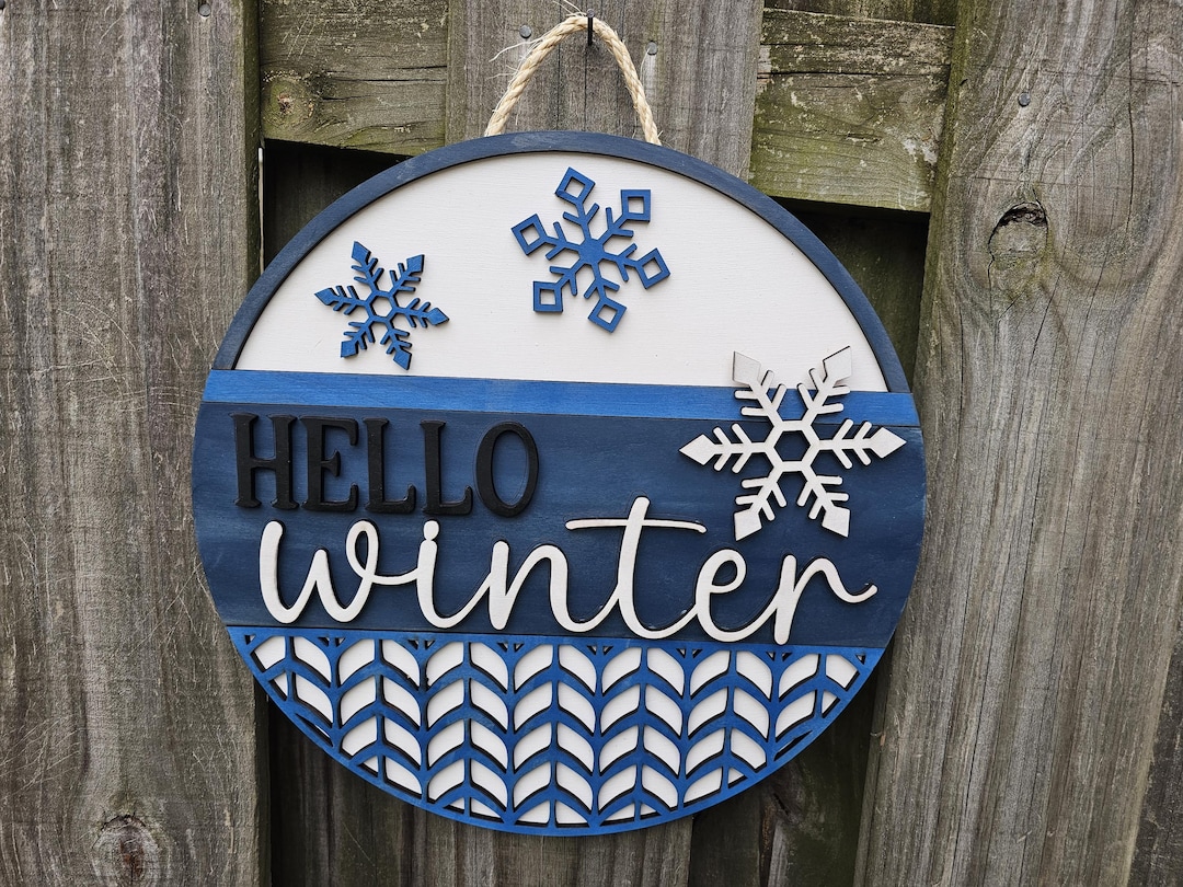 Hello Winter Door Hanger, Snowflakes Door Sign, Sign for Front Door ...