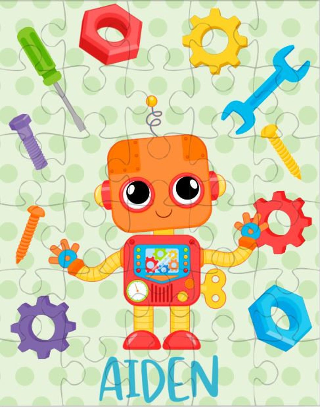Personalized Puzzle for Kids - Robot Puzzle - Orange Robot - Name ...