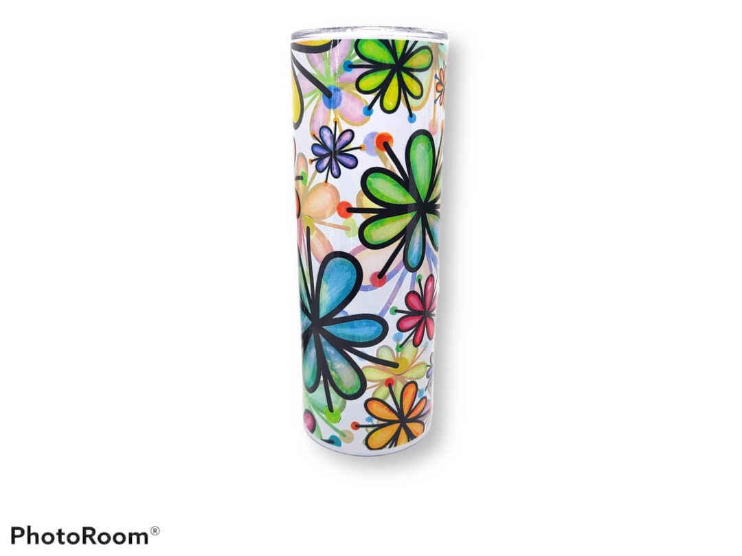 Multicolor Flower 20 Oz Skinny Tumbler, Flower Cup, Christmas Gift for ...