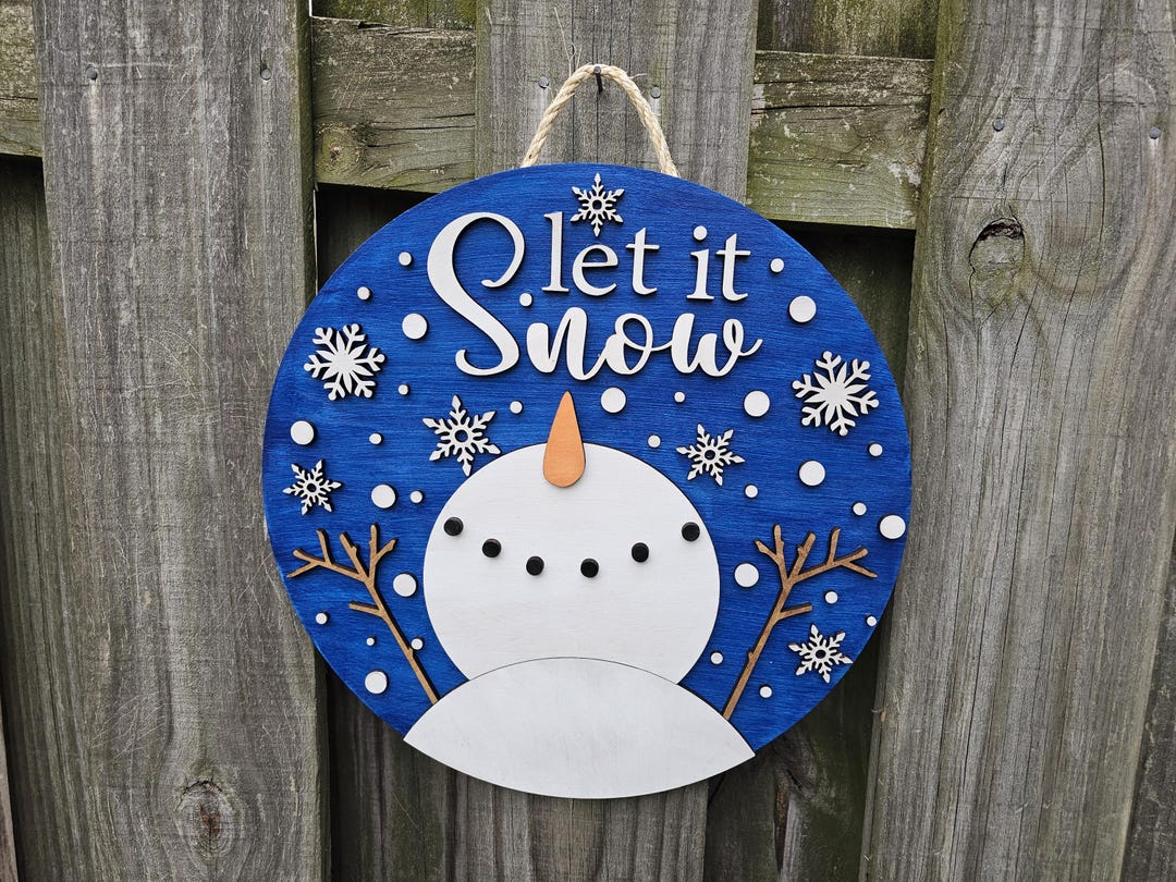 Let It Snow Door Hanger, Snowman Door Sign, Sign for Front Door, Winter ...