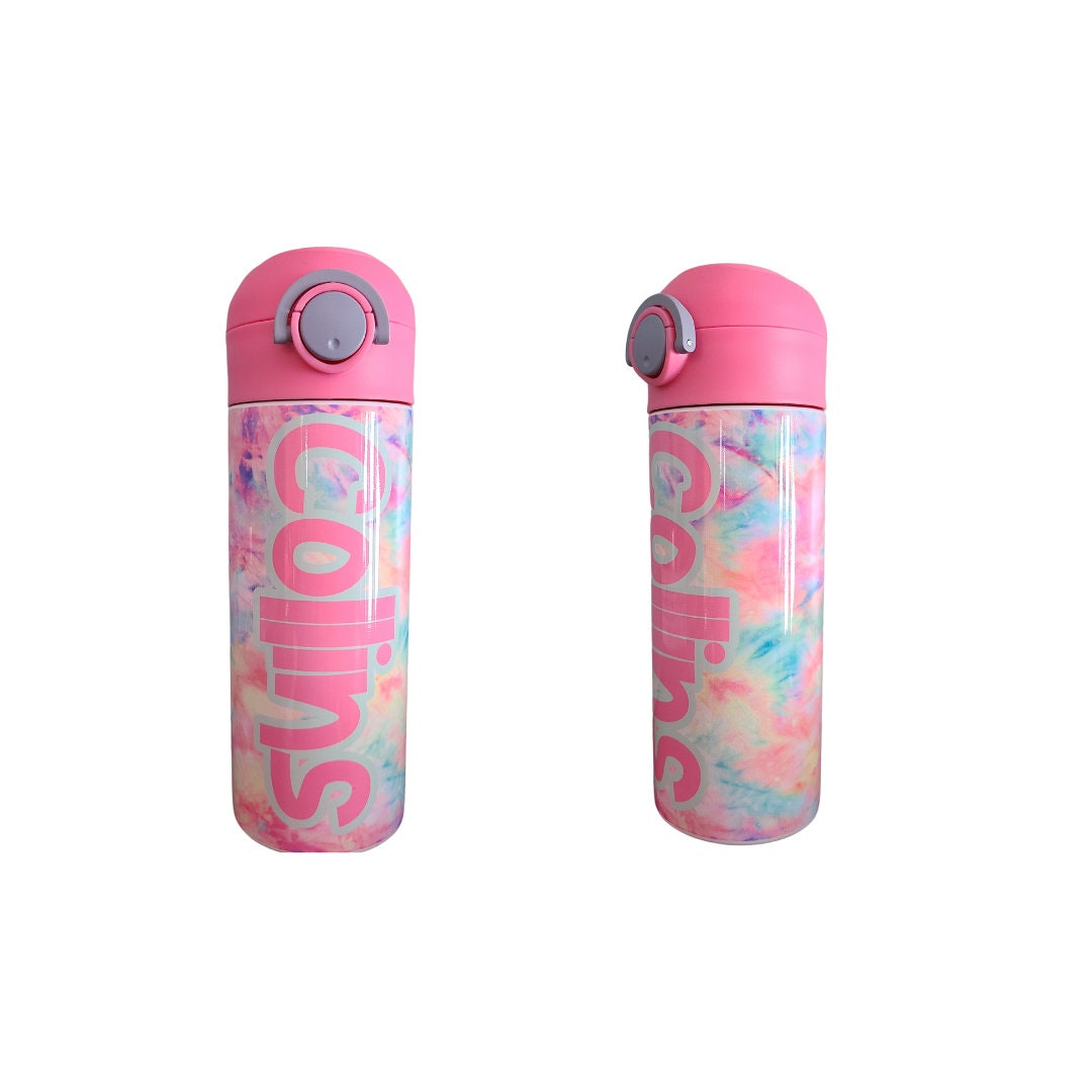 Pink Tie Dye Water Bottle, Kids Name Cup, Water Bottle for Kids, Water ...