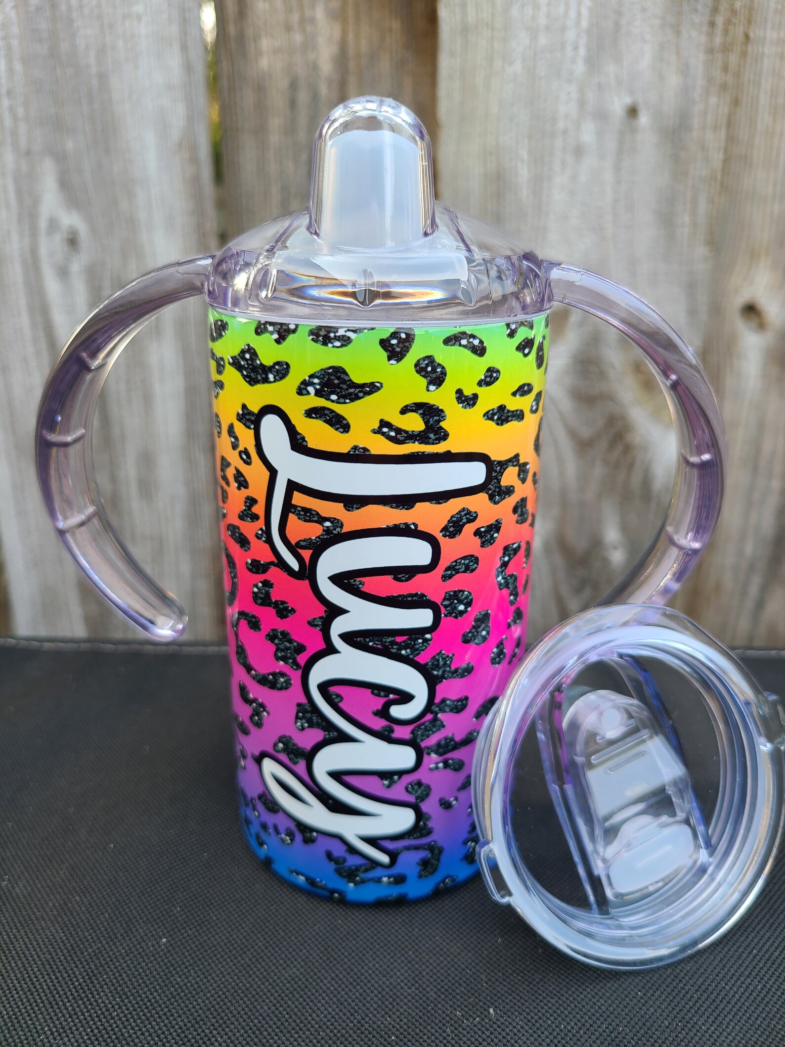 Personalized Sippy Cup With Bonus Lid Rainbow Leopard Sippy - Etsy