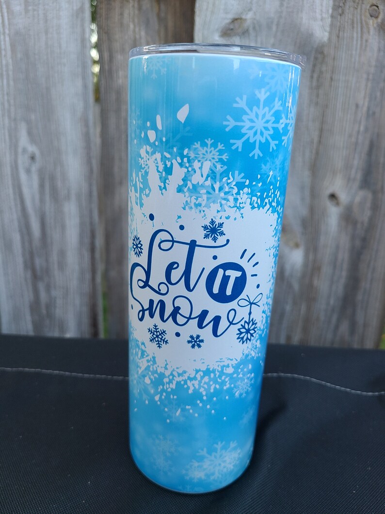Christmas Tumbler, Snowflake 20 Oz Skinny Tumbler, Let It Snow Blue ...