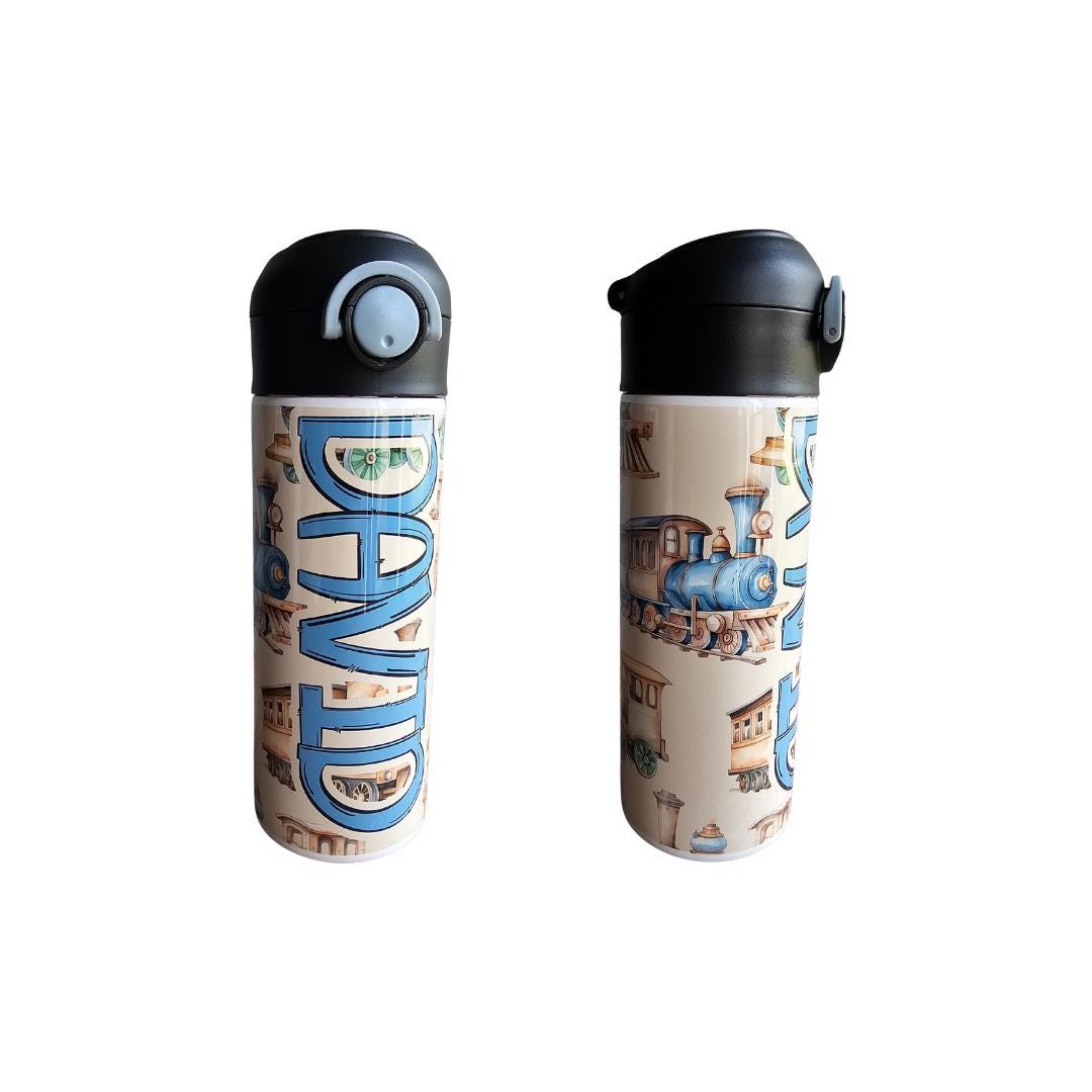 Trains Water Bottle, Kids Name Cup, Water Bottle for Kids, Water Bottle ...