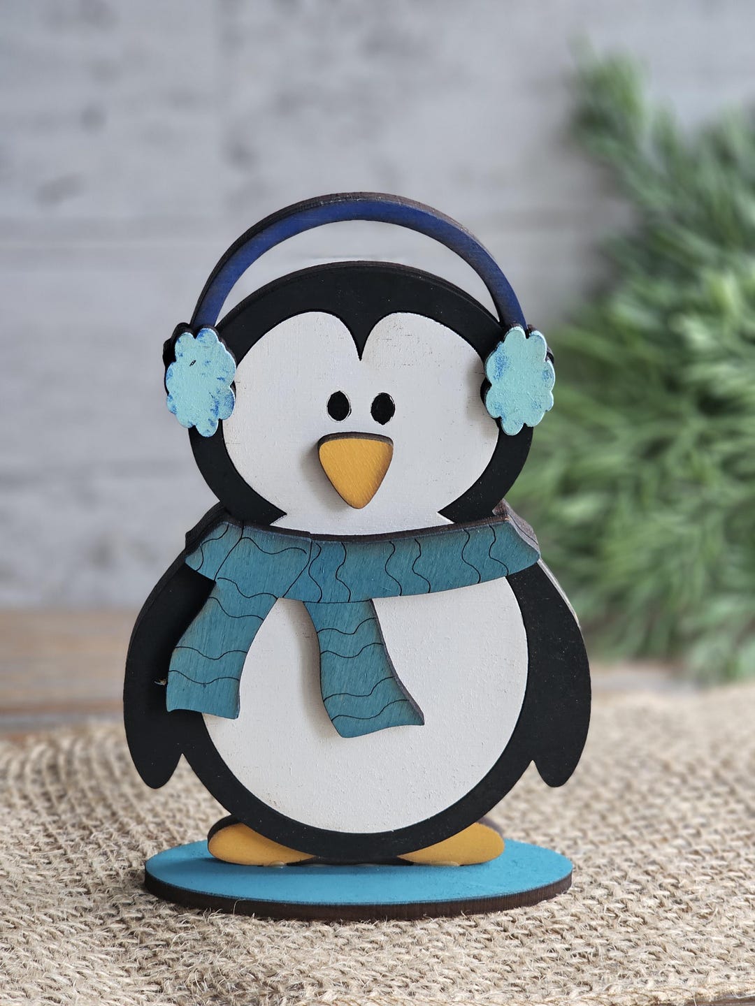 Winter Penguin Shelf Sitter, Hand-painted Wood Winter Penguin Figurine ...