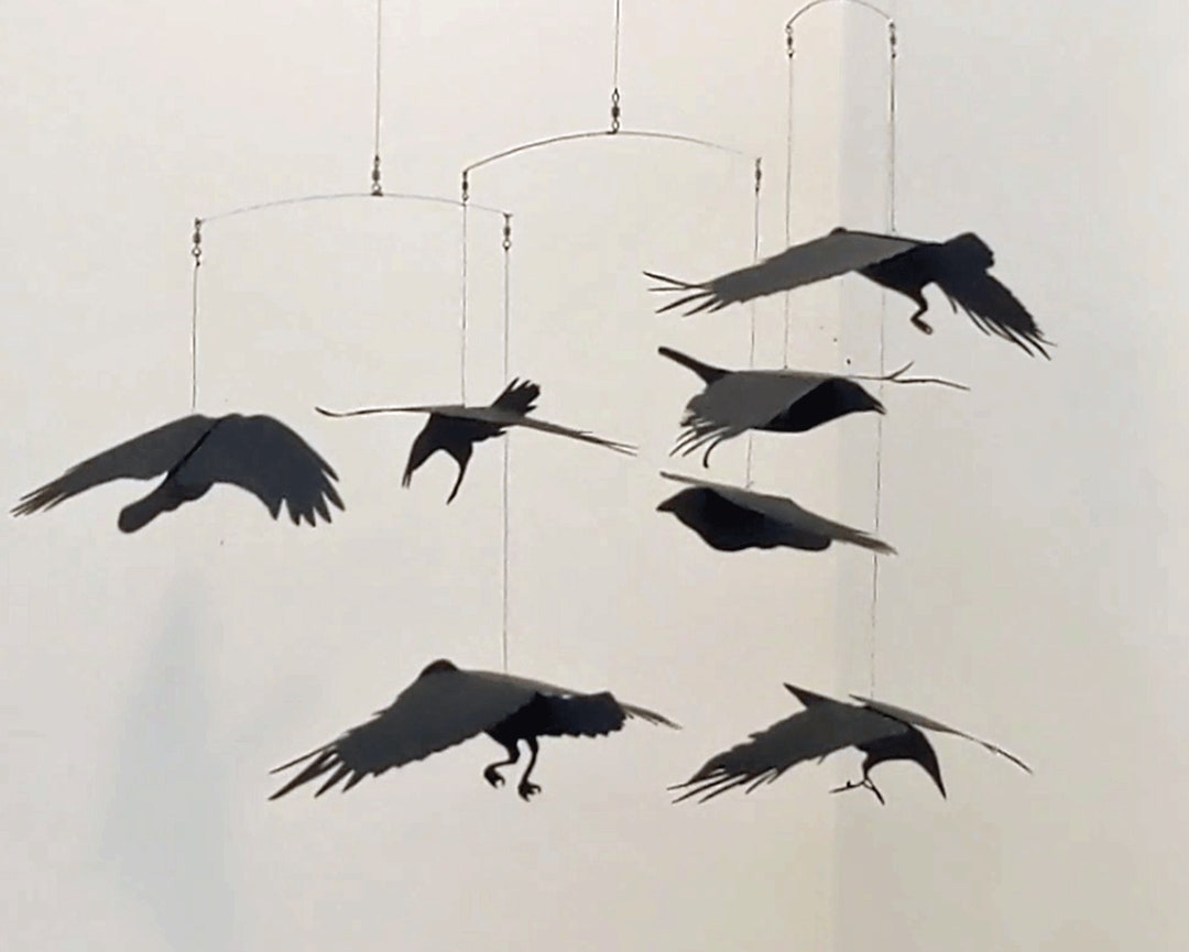 Black Crow Mobile: Flying Bird Art, Handmade Cardstock Decor - Etsy