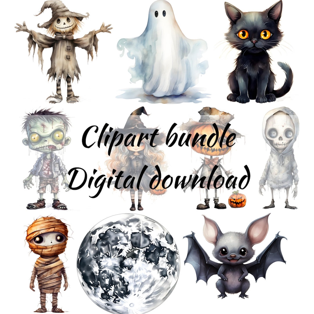 Cute Halloween Clipart Instant Download Adorable Digital Art for Crafts ...