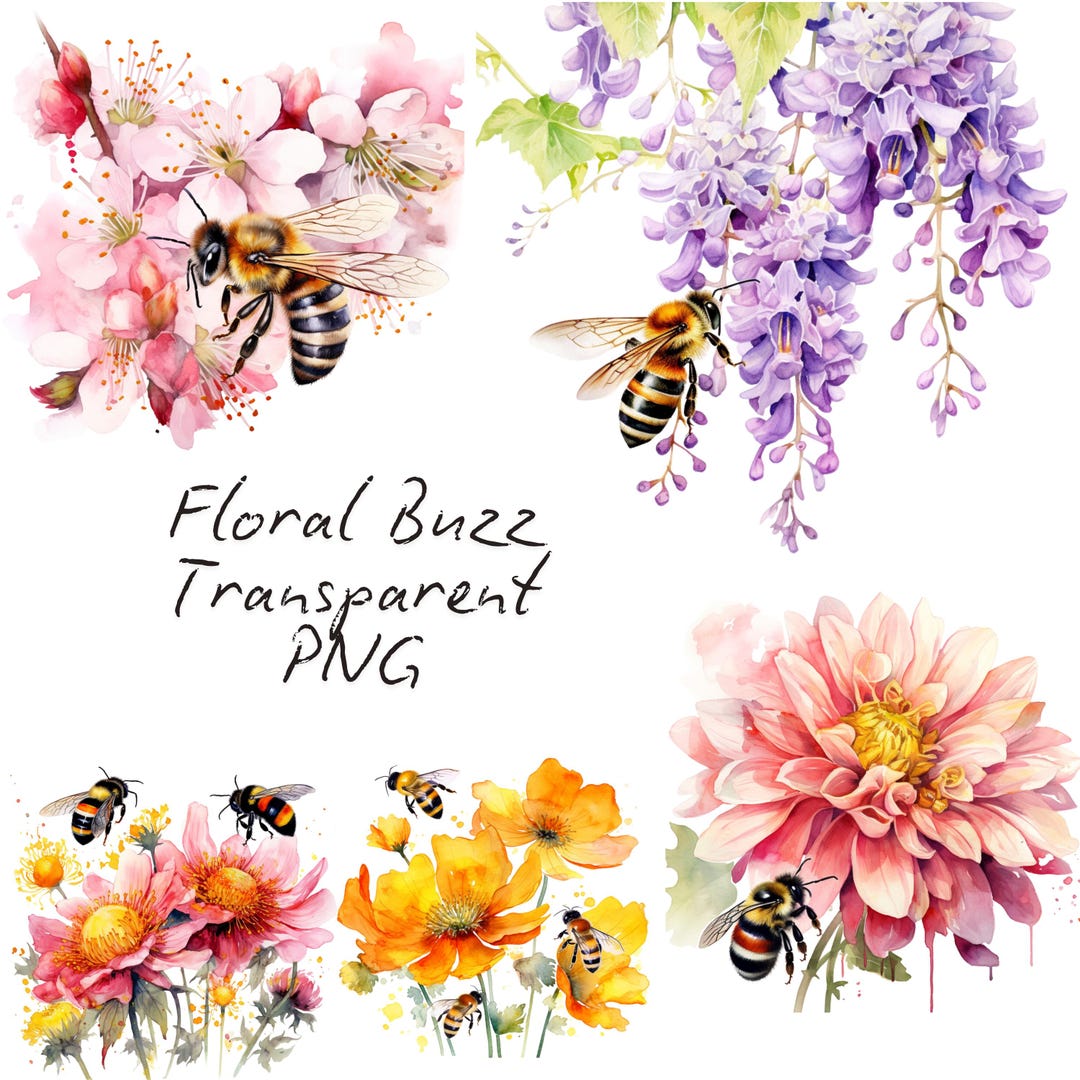 5 Bee With Flowers Clipart Transparent PNG Download, Card Making, Clip ...