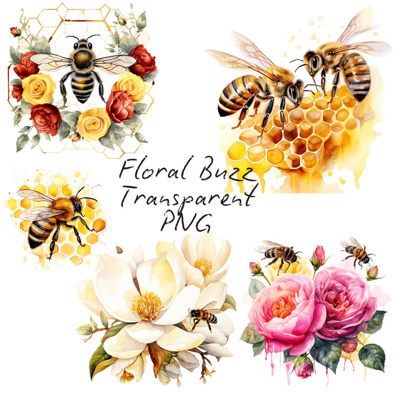 5 Bee With Flowers Clipart Transparent PNG Download, Card Making, Clip ...