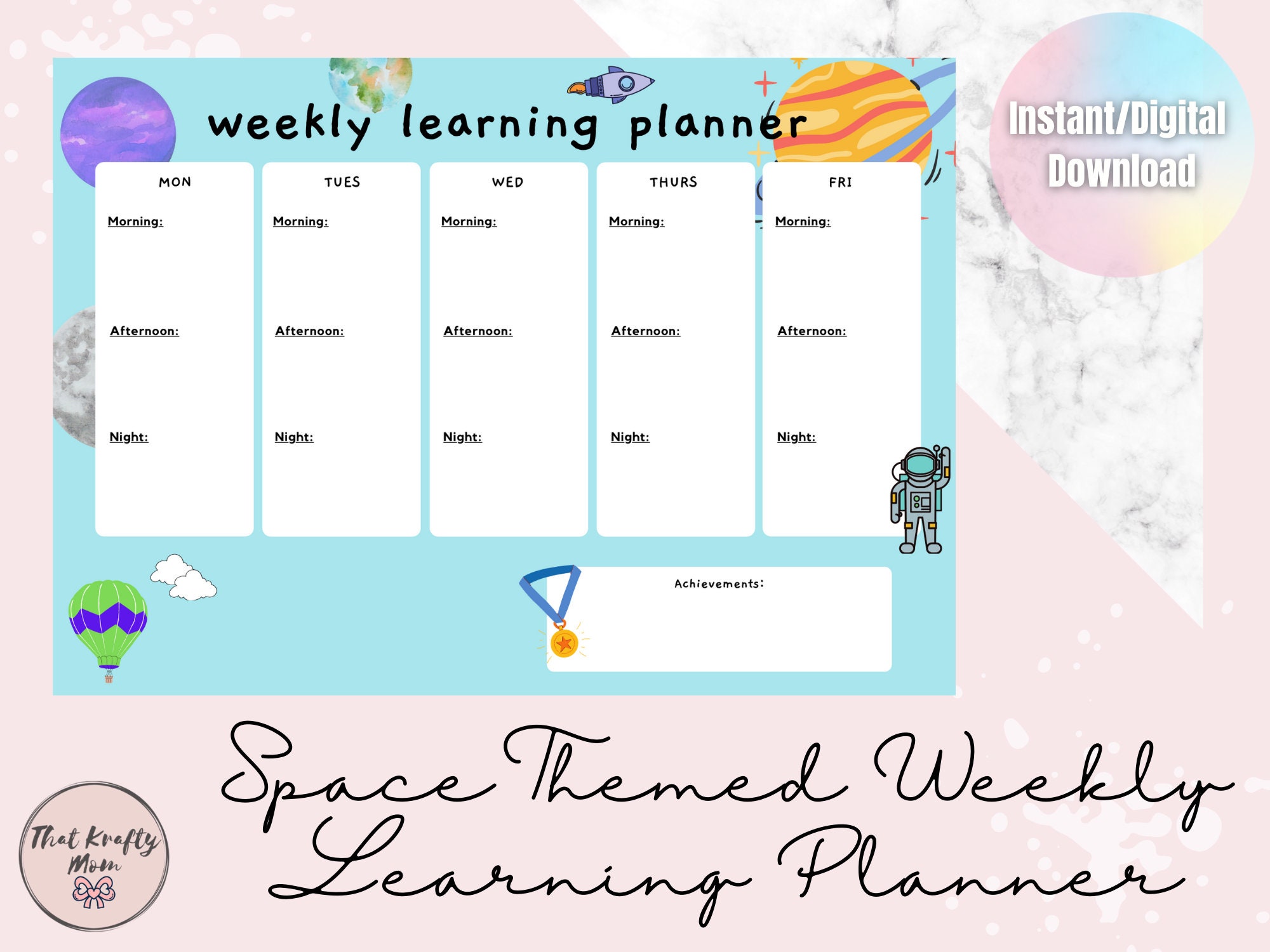 Space Themed Weekly Learning Planner, Kids Planner, Daily Organizer ...