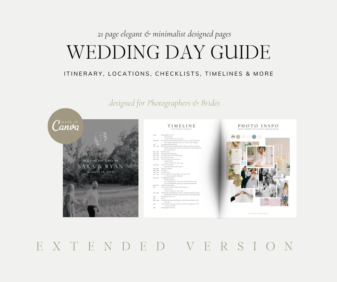 Wedding Day Guide Template: Elegant Timeline for Brides & Photographers ...