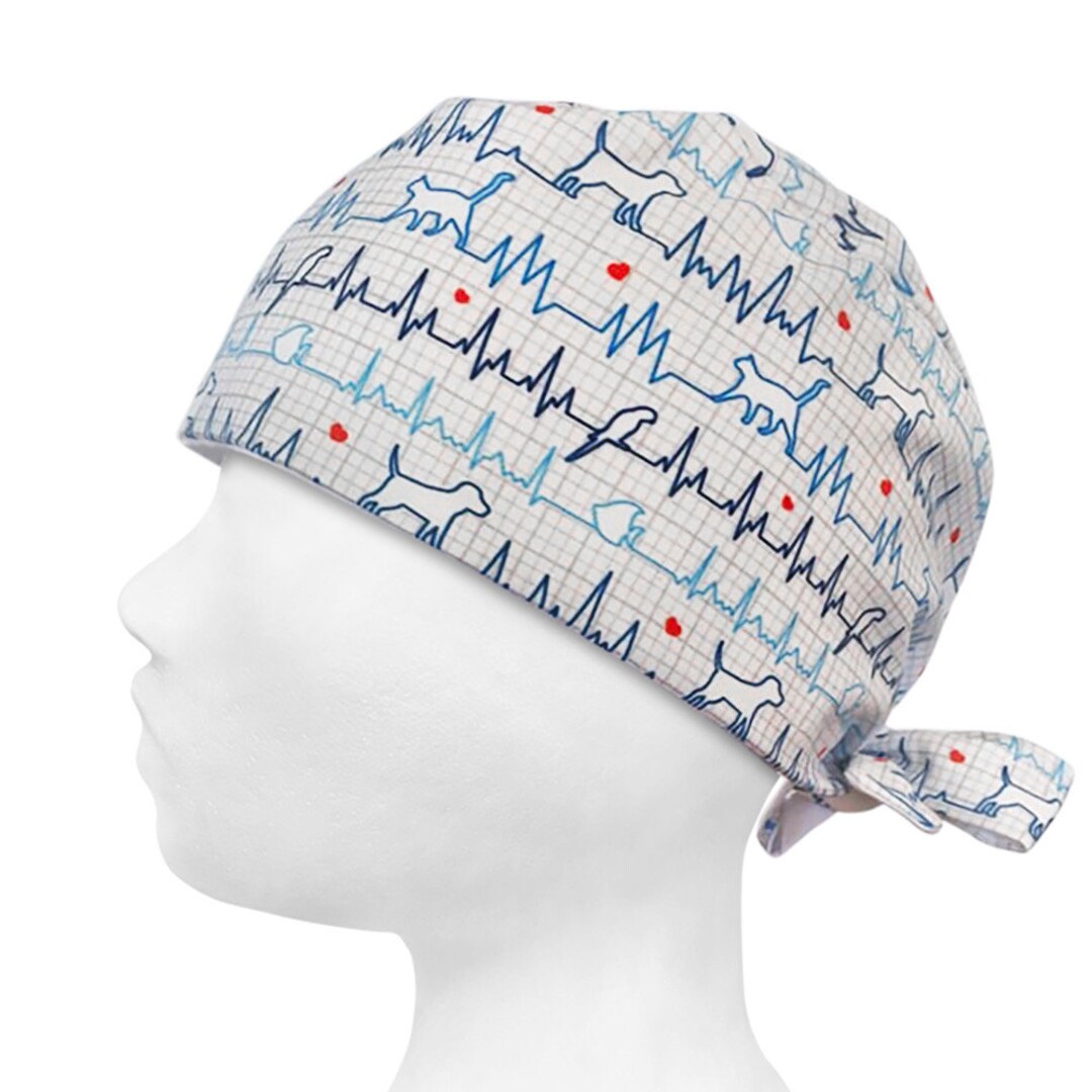 ECG Cardiology Dog Print Scrub Hat | Tie Back Surgical Cap - Etsy