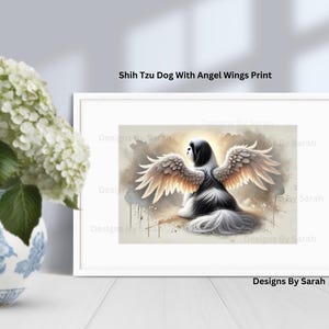 Black and White Shih Tzu Angel Wings Memorial Print for Pet Loss, Dog ...