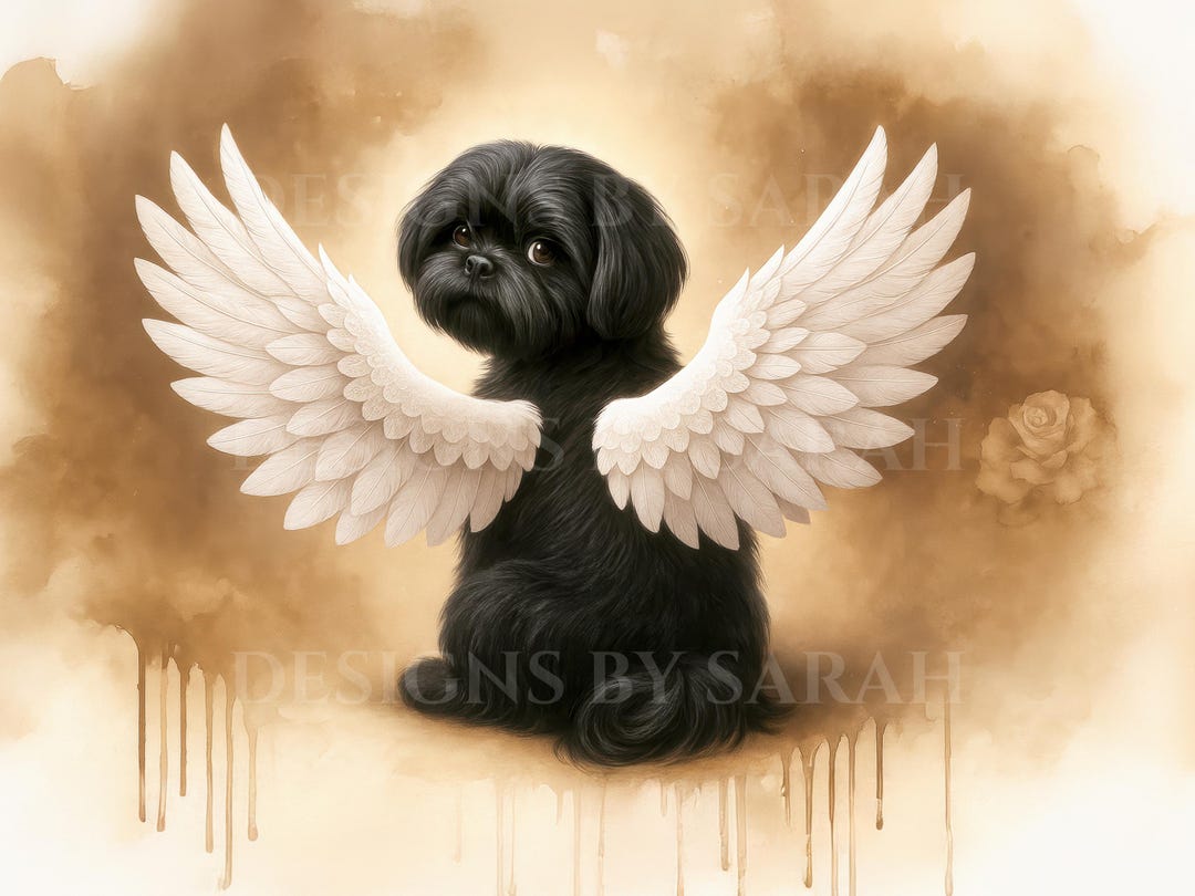 Black Shih Tzu Angel Wings Memorial Art: Pet Loss Gift (digital ...