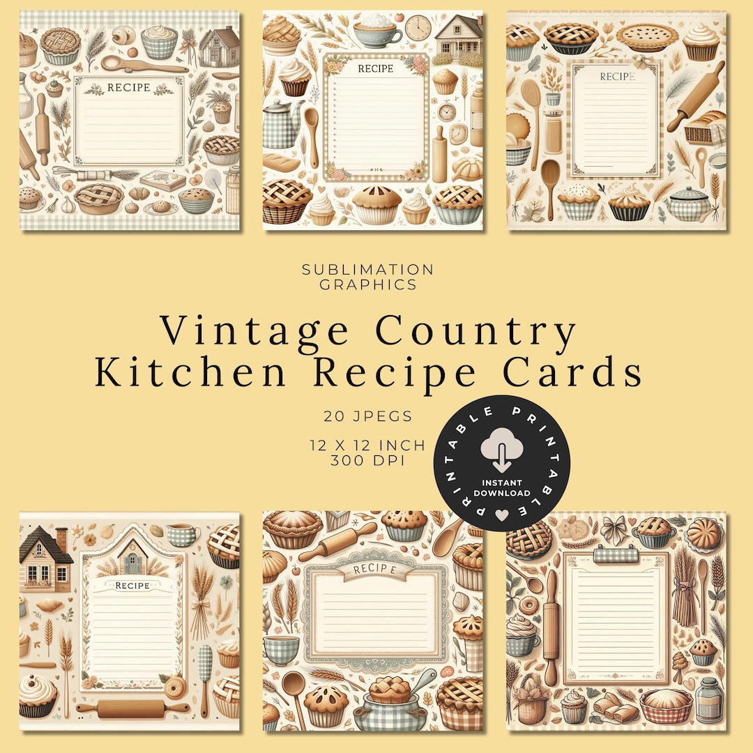 Rustic Country Kitchen Recipe Cards – Vintage-style Recipe Card ...