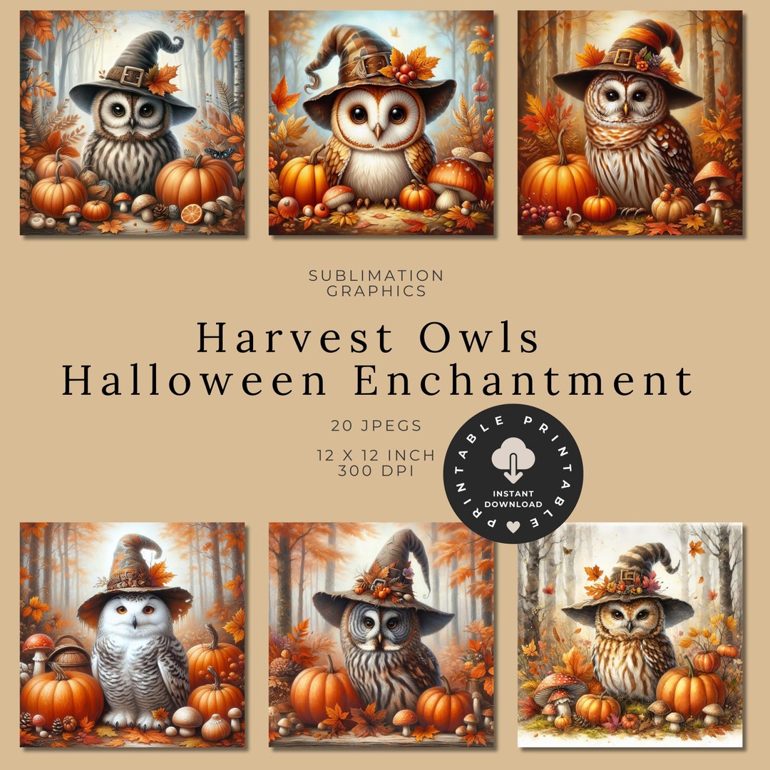 Harvest Owls Halloween Sublimation Design for Projects and Crafts ...