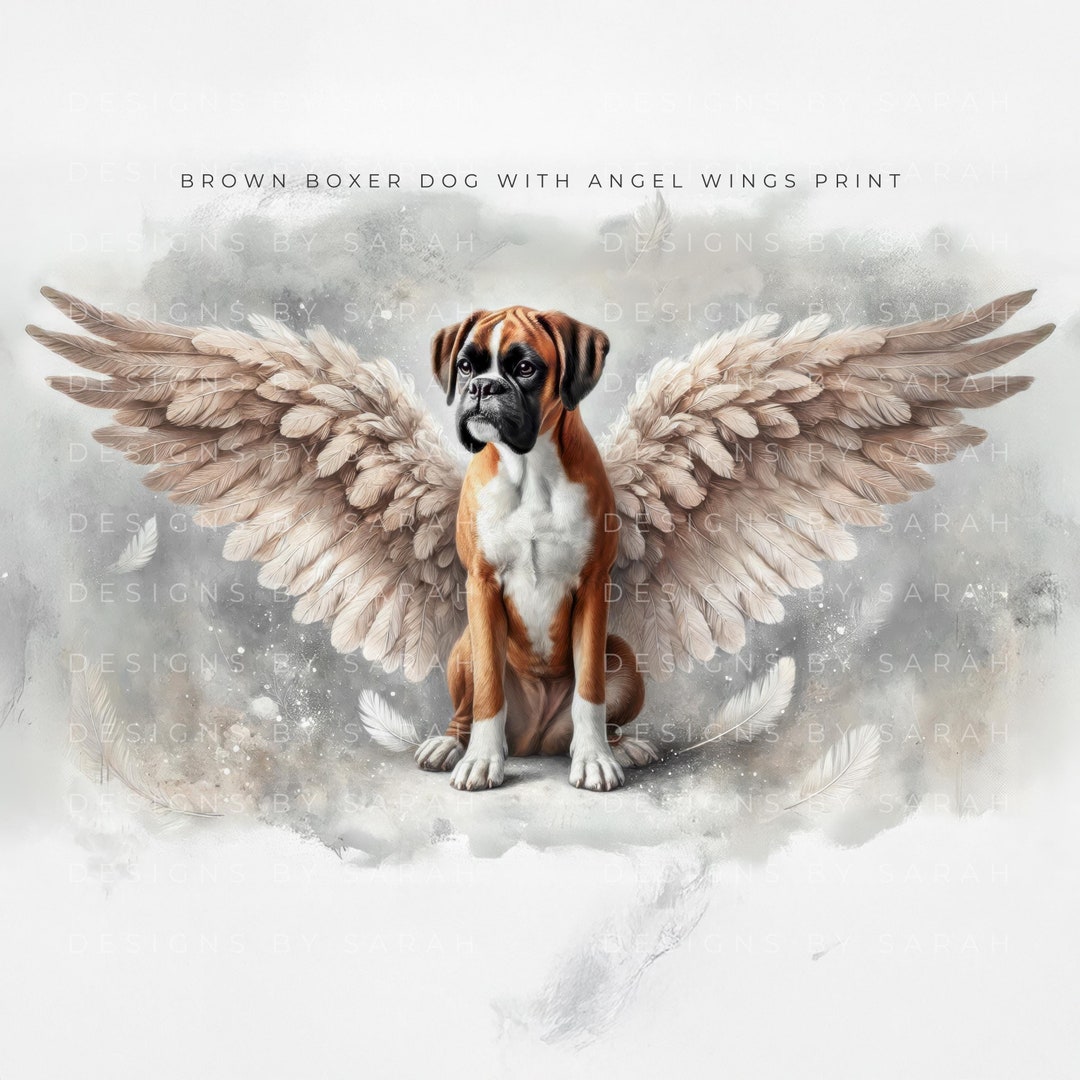 Brown Boxer Dog Angel Wings Print Memorial Art Pet Loss Gift Rainbow ...