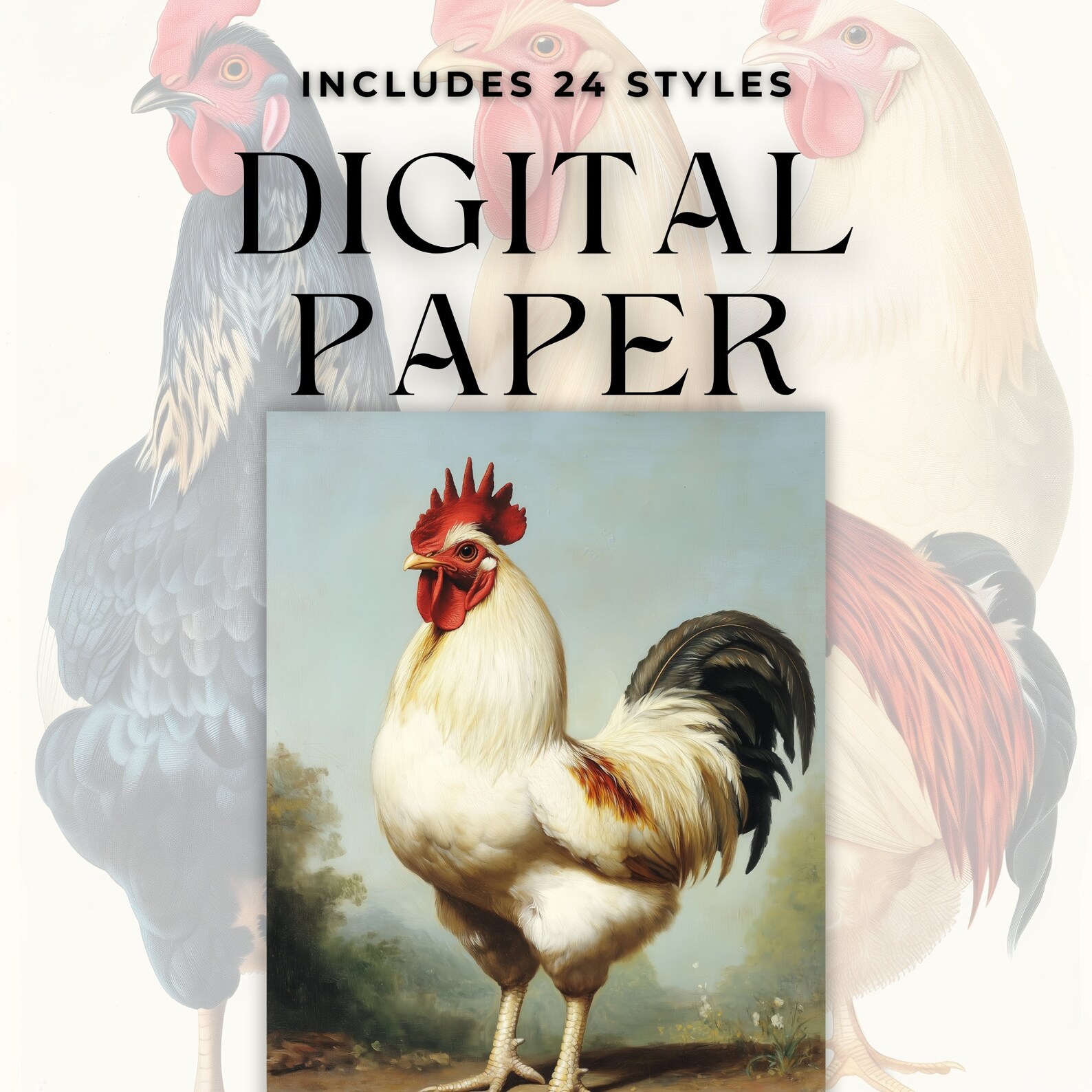 Vintage Chicken and Rooster Printables Junk Journal Paper, Rustic Farm ...