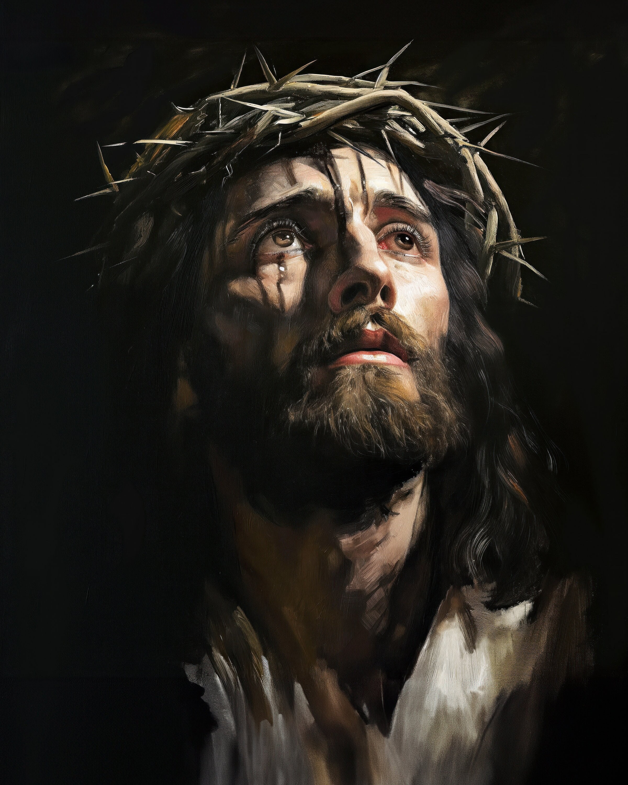 Jesus Wearing Crown of Thorns, Painting, DIGITAL DOWNLOAD, Lion, Lamb ...