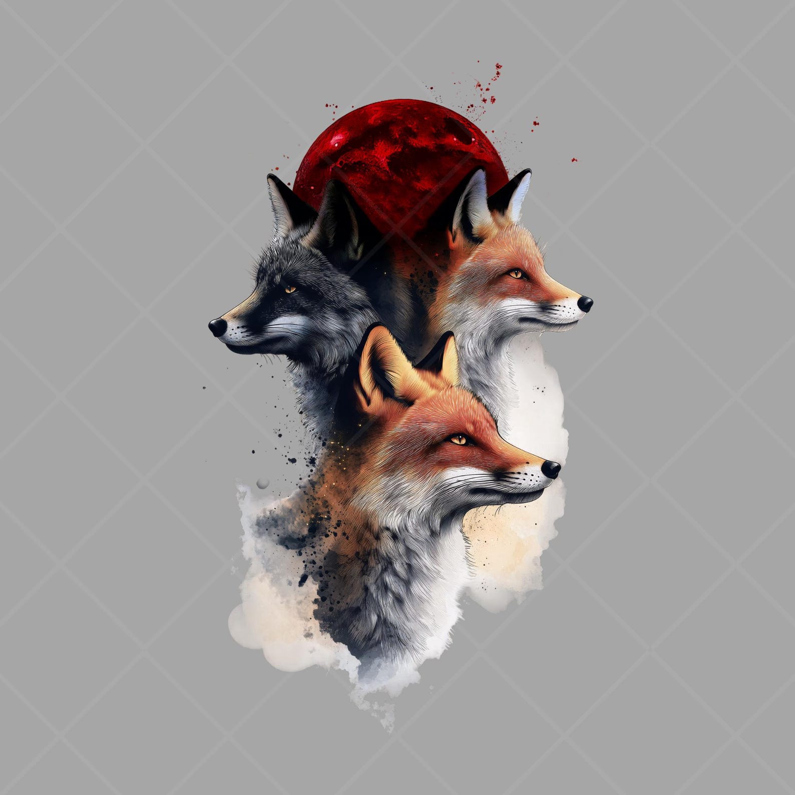 Three Fox Moon, 3 Fox Red Blood Moon PNG Sublimation Graphic - Fox Pack ...