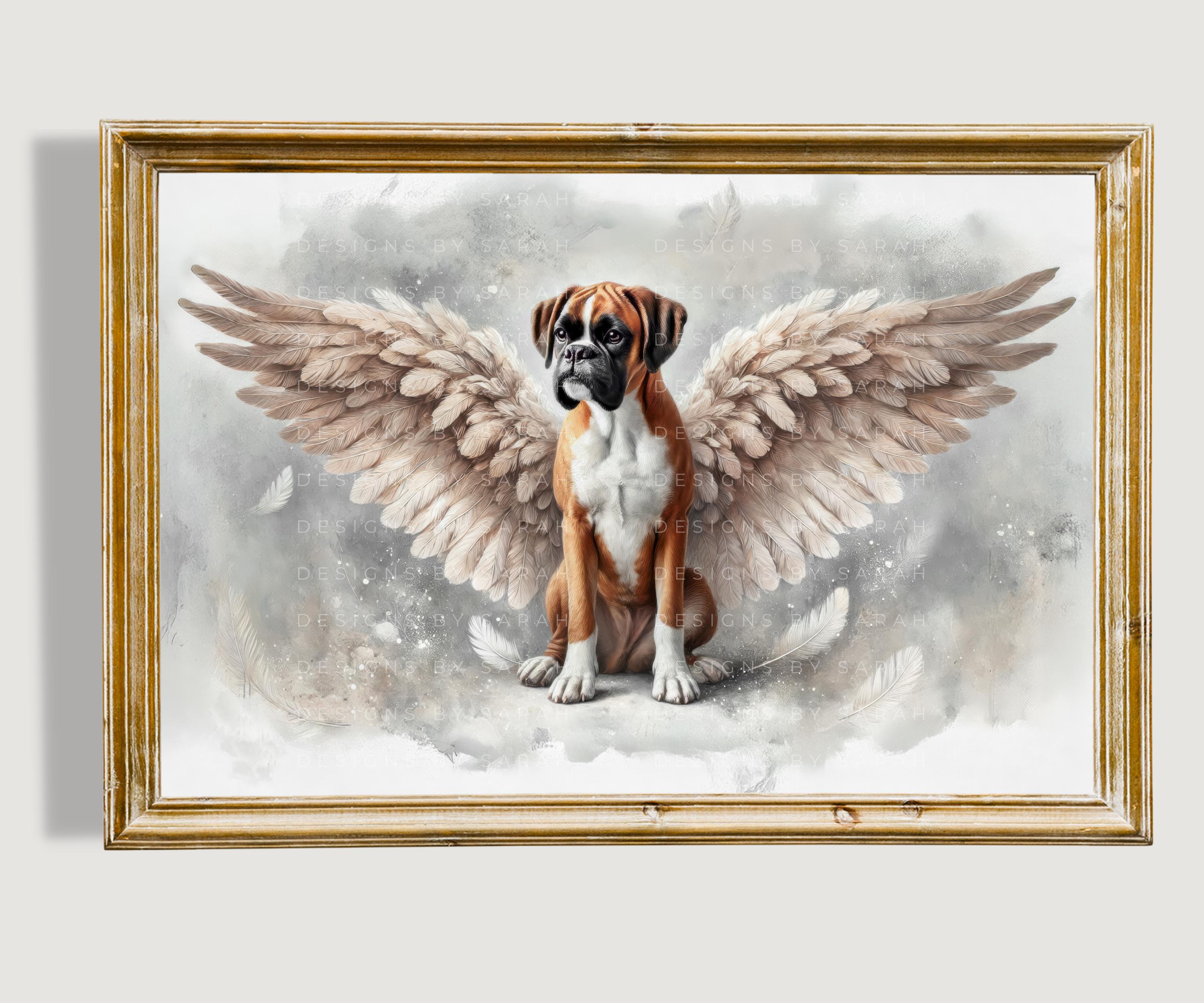 Brown Boxer Dog Angel Wings Print Memorial Art Pet Loss Gift Rainbow ...