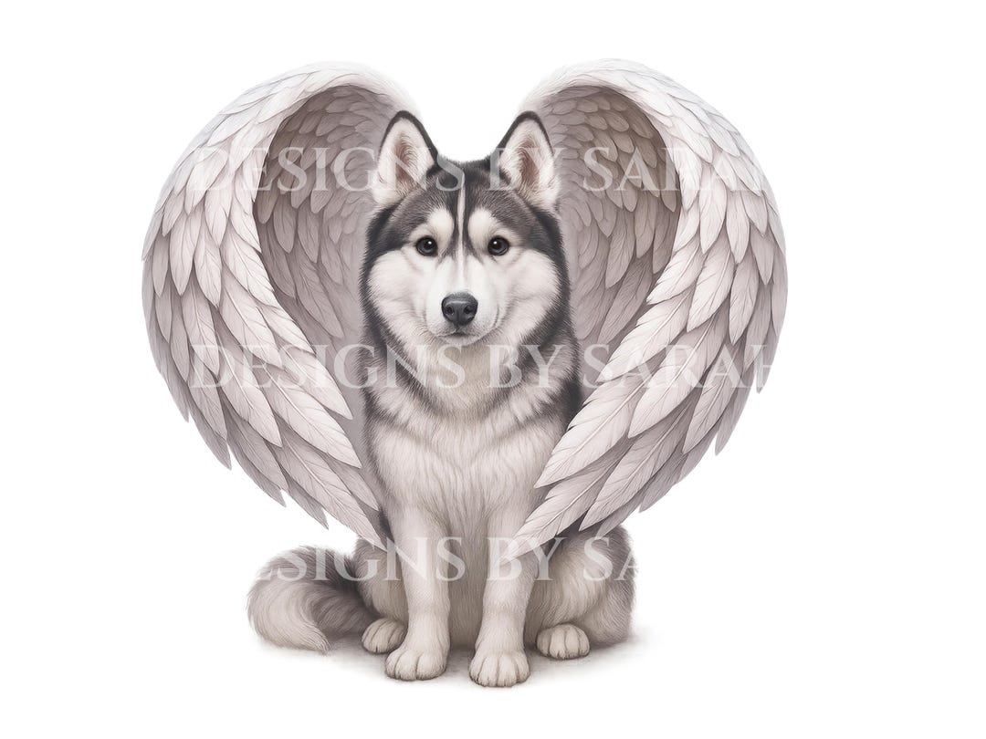 Husky Angel Wings Printable Wall Art, Siberian Husky Pet Memorial ...