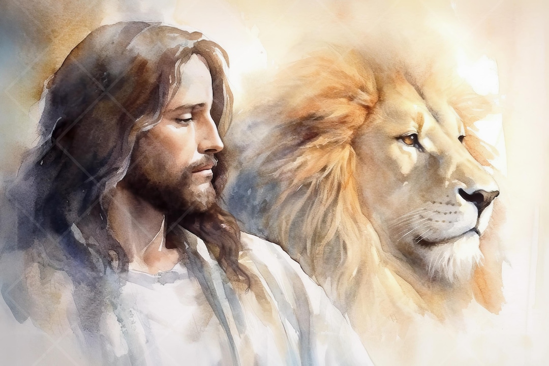 Jesus and the Lion of Judah Strength and Salvation, Christian Wall Art ...