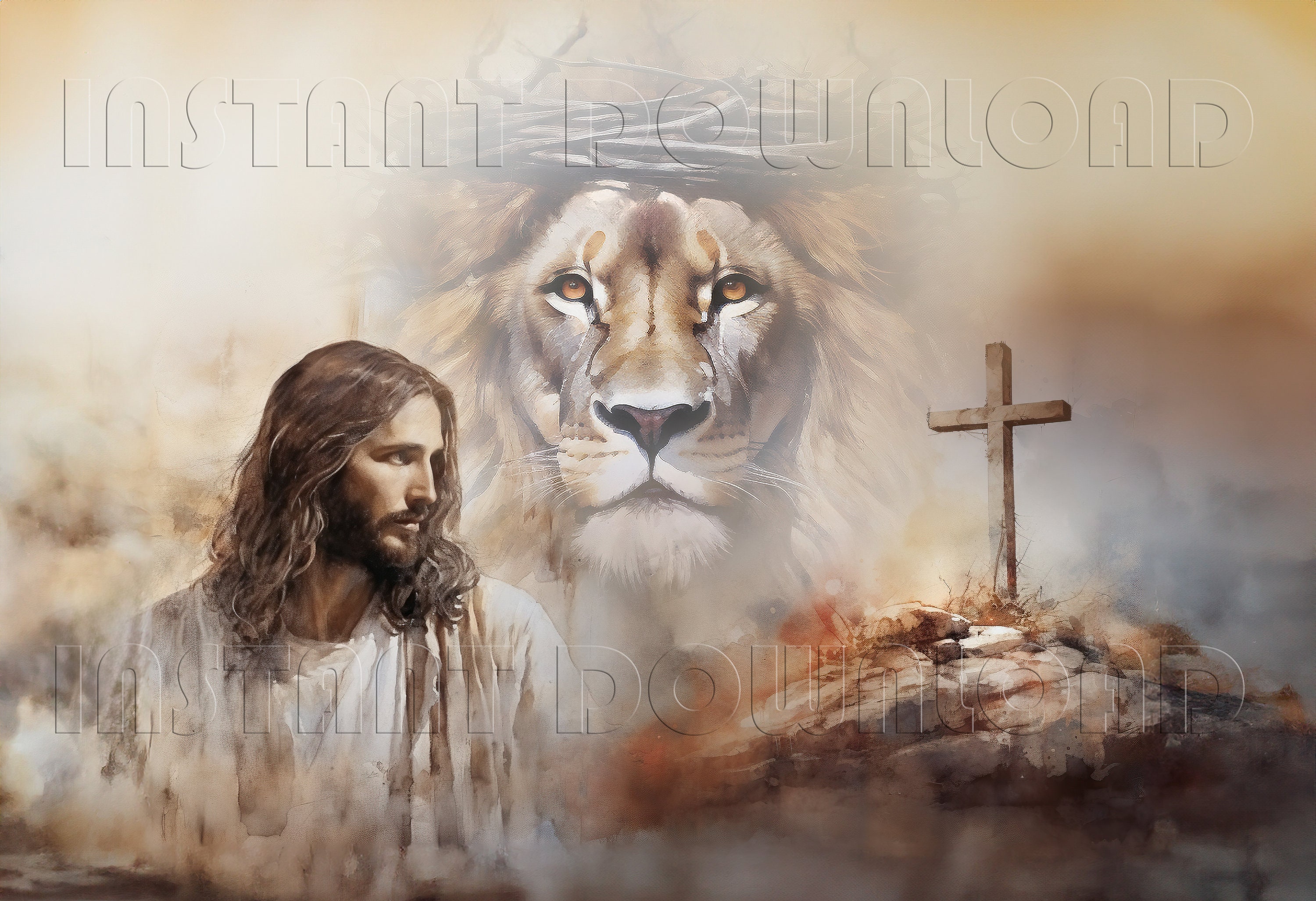 Lion and the Lamb, DIGITAL DOWNLOAD, Jesus Christ, Lord, Lion, God ...