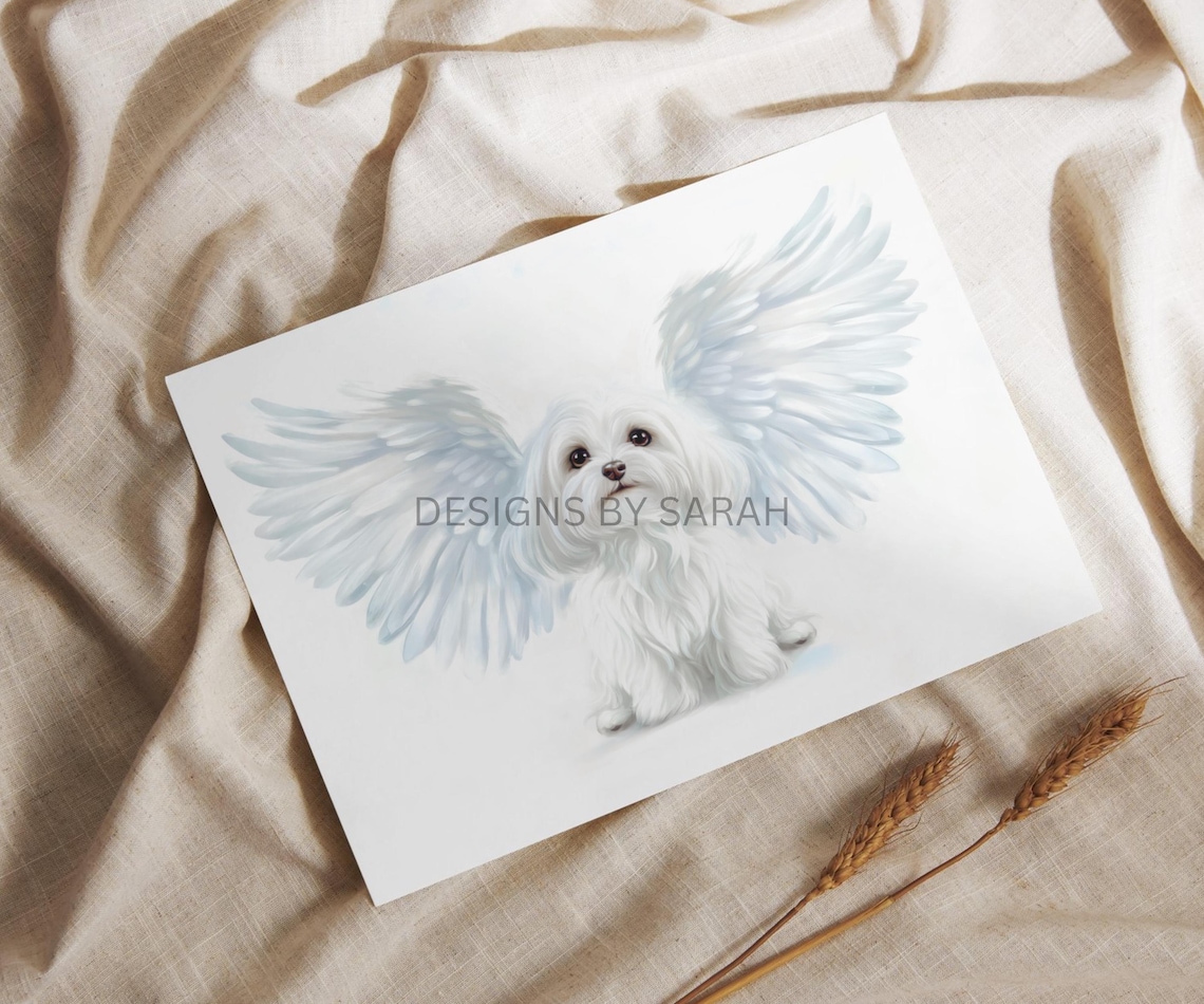 Maltese Dog Angel Wings Print: Pet Loss Memorial Art (digital Download ...
