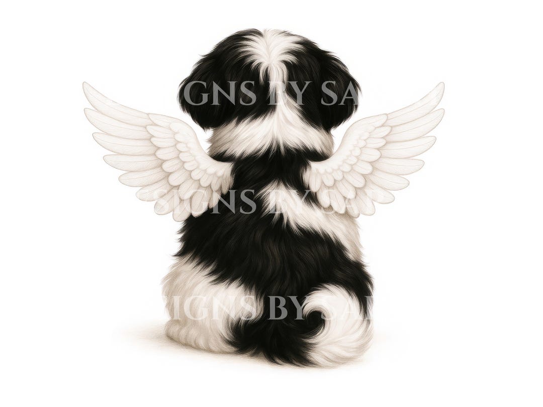Black and White Shih Tzu Angel Wings Printable Wall Art Pet Memorial ...