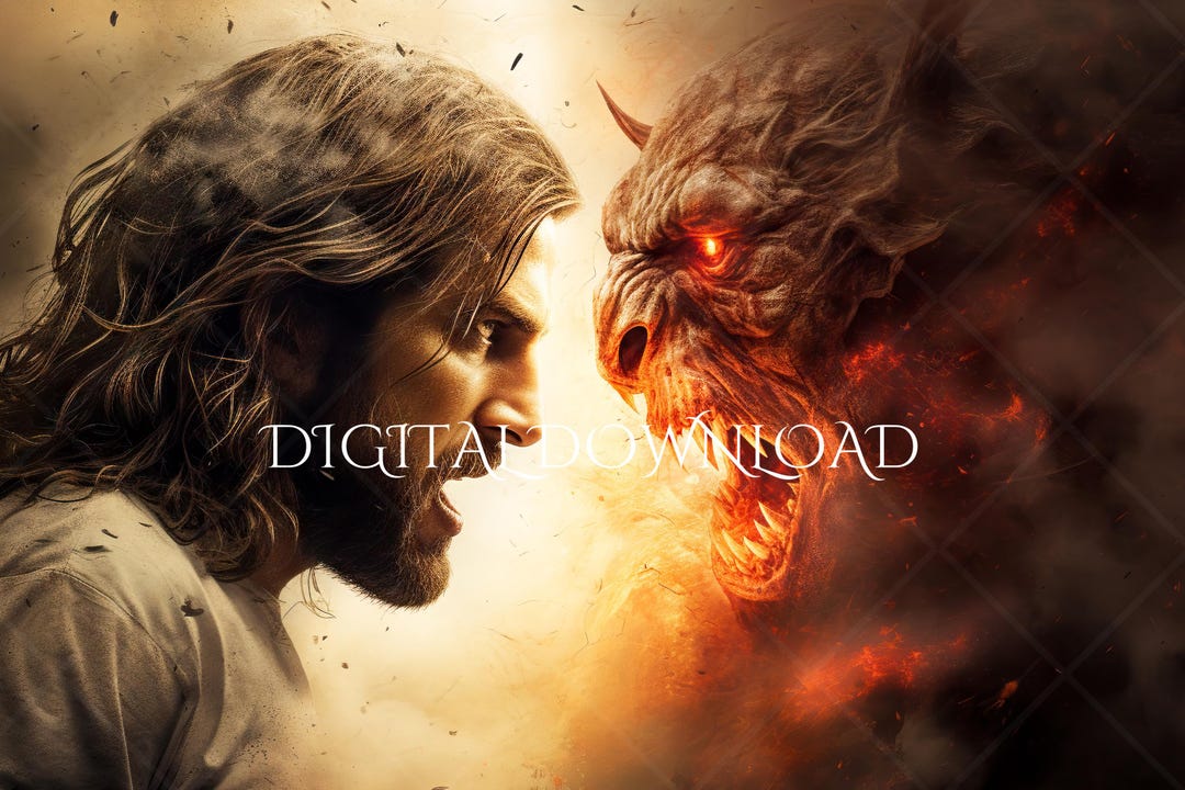 Jesus Vs Devil Battle Art - Christian Home Decor (digital Download) - Etsy