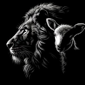 Lion and Lamb, DIGITAL DOWNLOAD, Black, Background, Lion, Lamb, Christ ...
