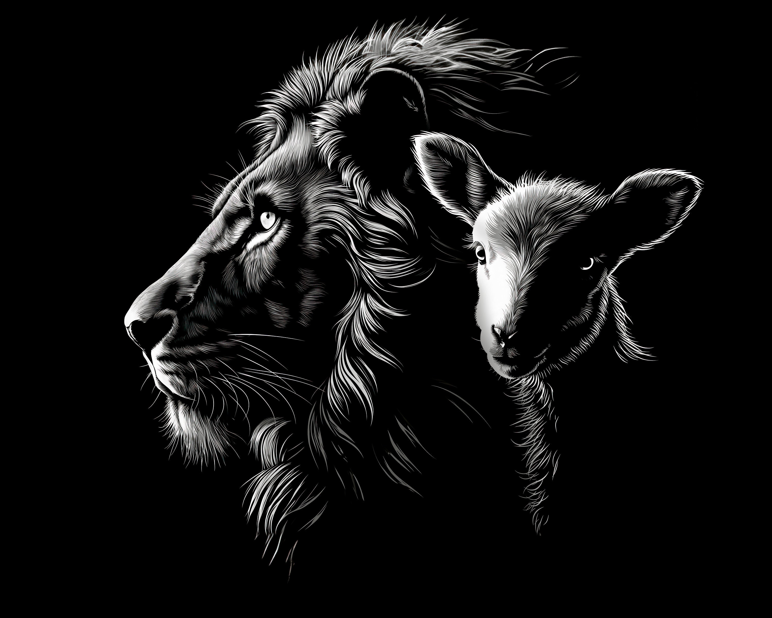 Lion and Lamb, DIGITAL DOWNLOAD, Black, Background, Lion, Lamb, Christ ...