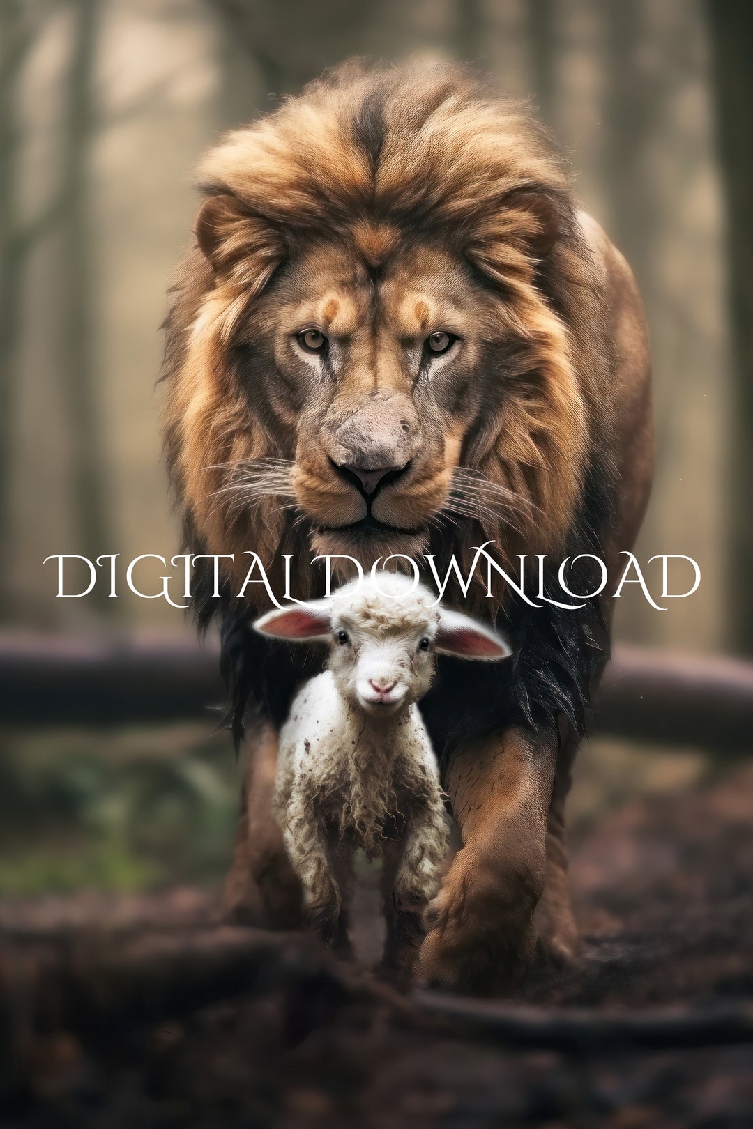 Lion and Lamb Art Print: Divine Protection, Spiritual Decor (digital ...