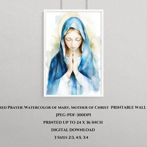 Acuarela de María en oración: Decoración cristiana para el hogar ...