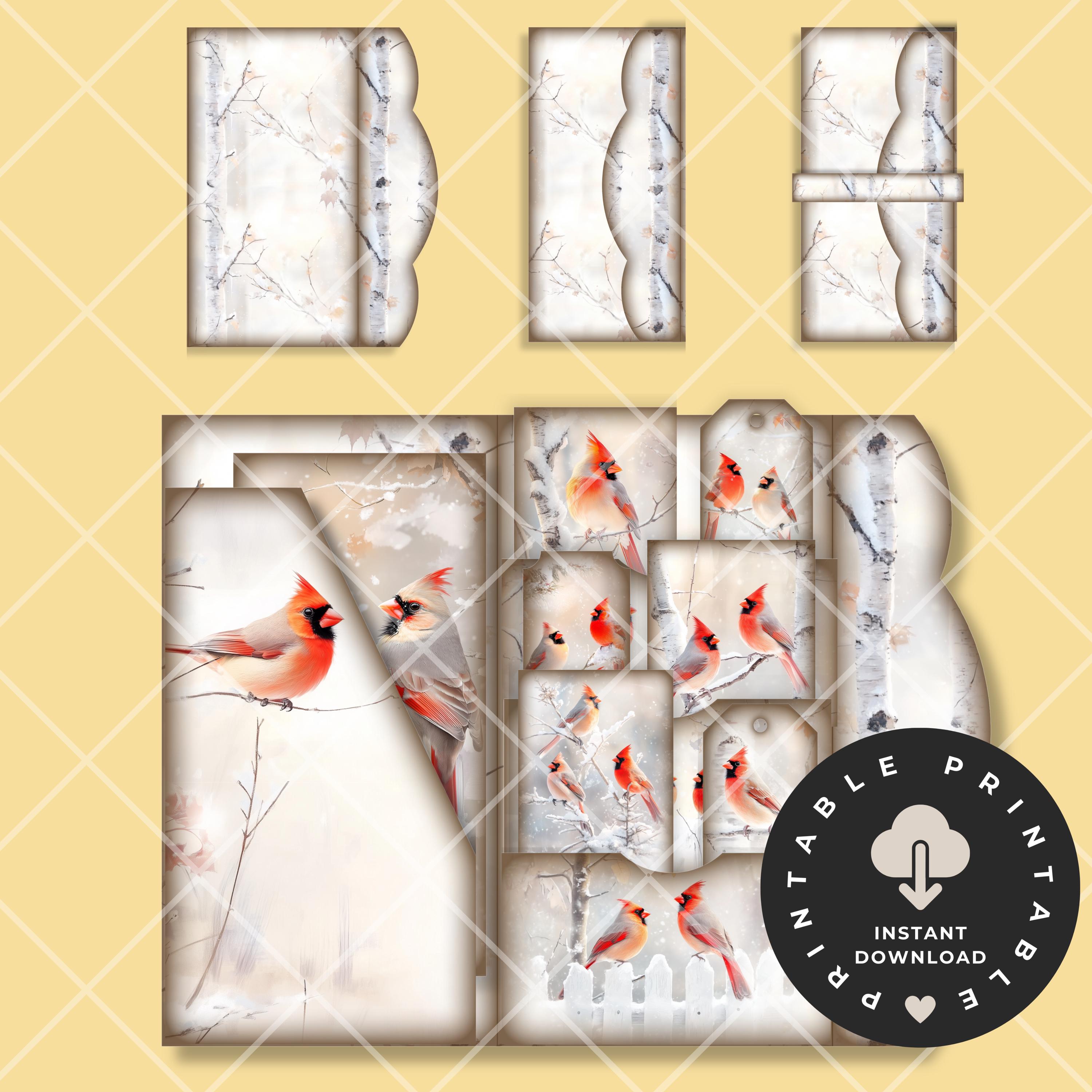 Red Cardinal Bird Printable Folio Kit - Digital Paper Journal Pages ...