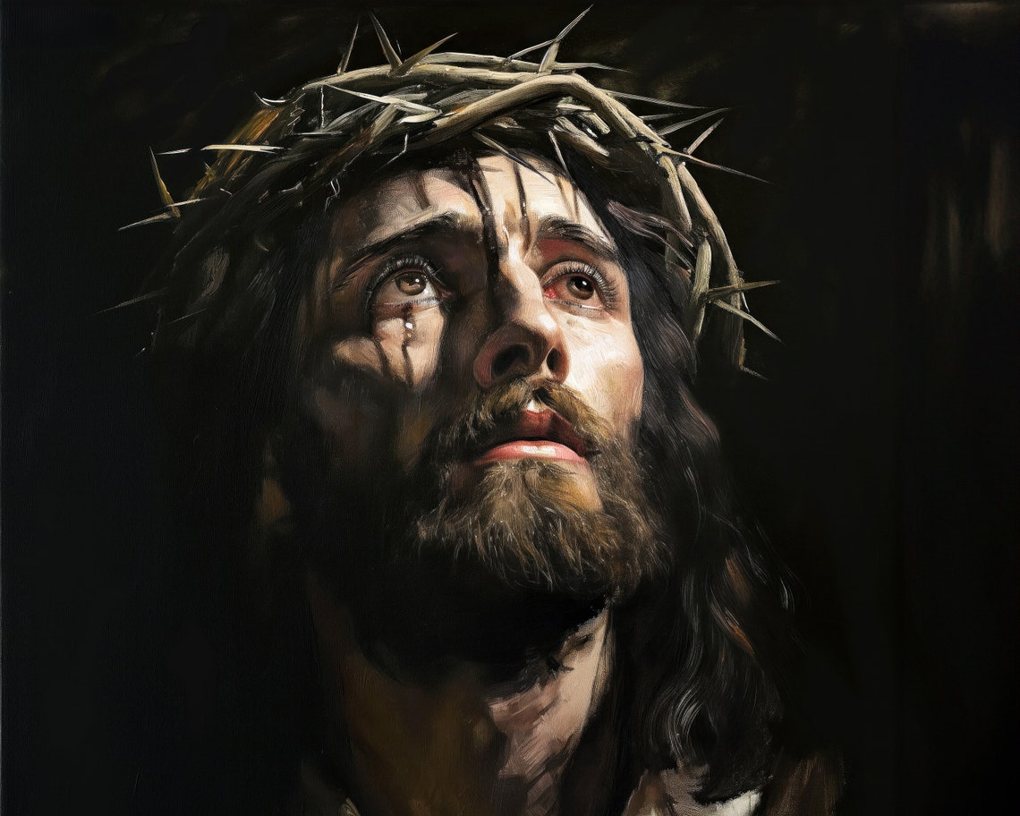 Jesus Wearing Crown of Thorns, Painting, DIGITAL DOWNLOAD, Lion, Lamb ...