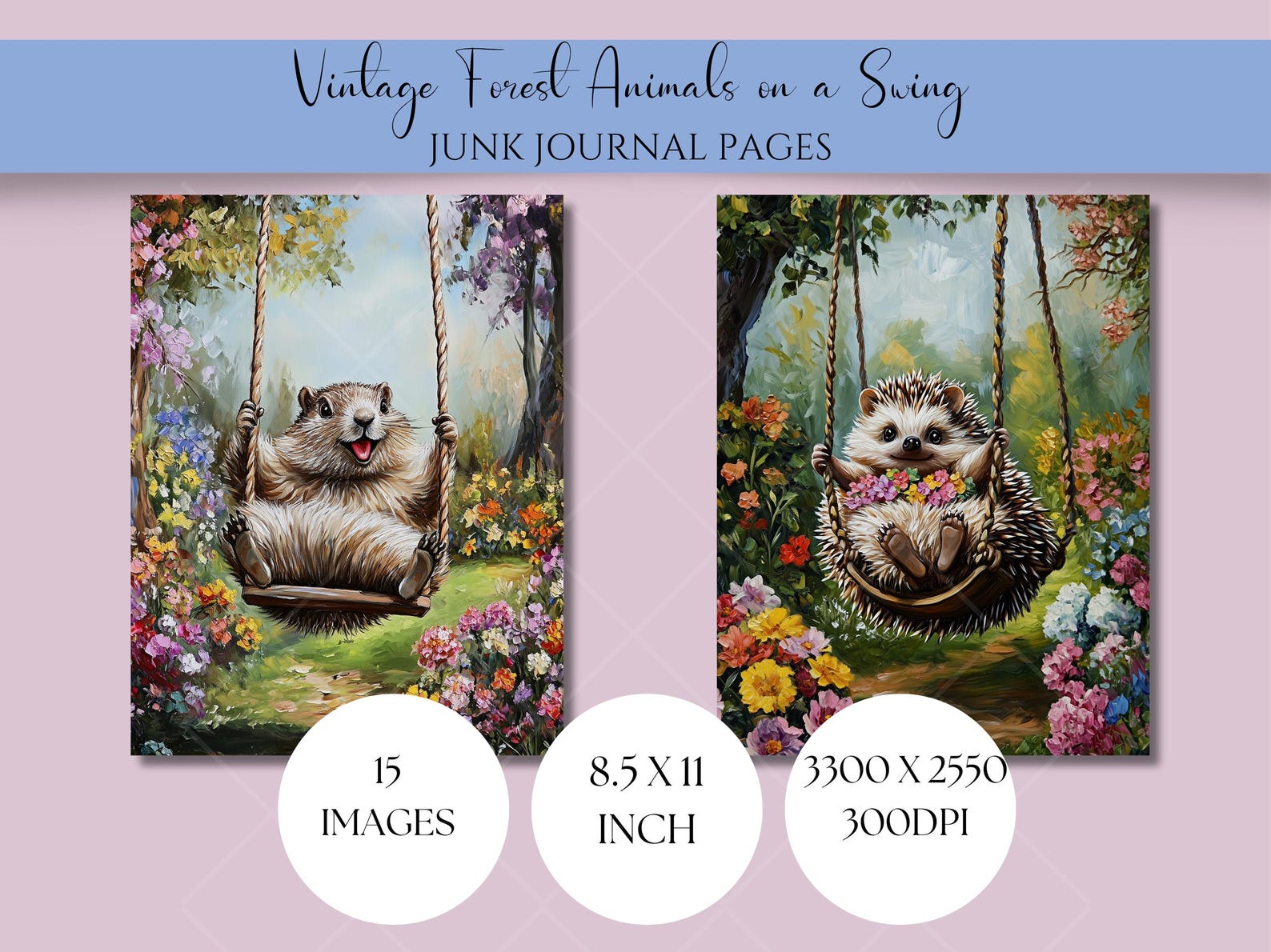 Vintage Forest Animals on a Swing Printable Journal Pages Cute Woodland ...