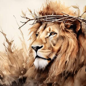 Easter Lion of Judah With Crown of Thorns, DIGITAL DOWNLOAD, Watercolor ...