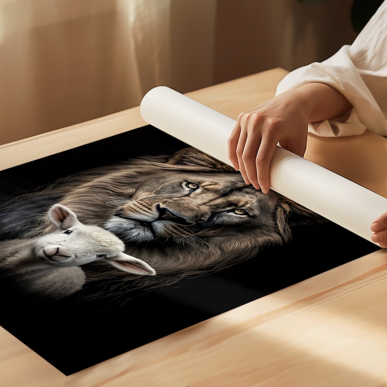 Lion and the Lamb, Black Background DIGITAL DOWNLOAD, Lion, Lamb ...
