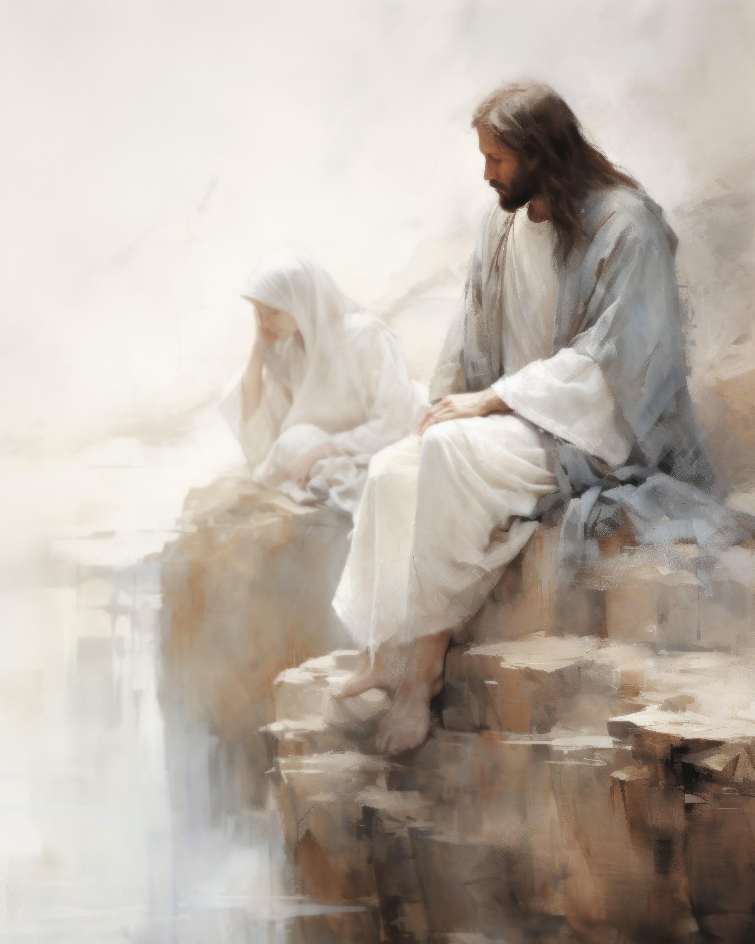 Jesus Listening to Woman Watercolor, DIGITAL DOWNLOAD, Lion, Lamb ...