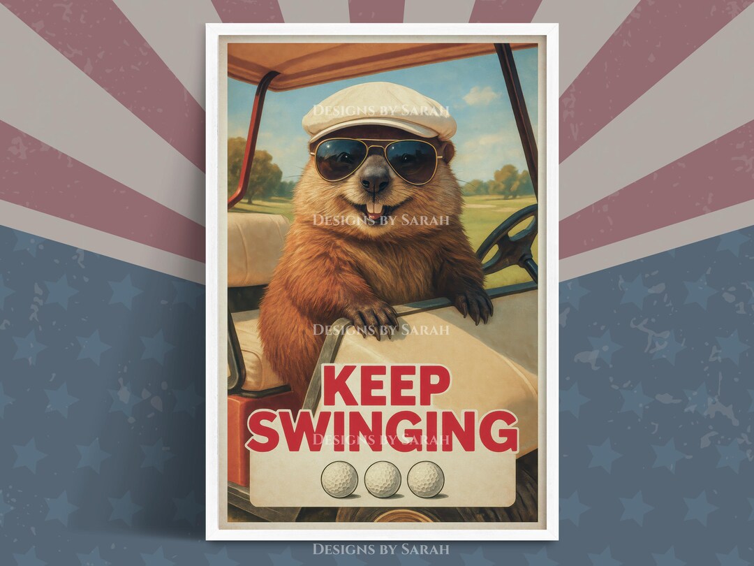 Retro Groundhog Golf Poster With Keep Swinging Quote, Funny Animal Wall ...