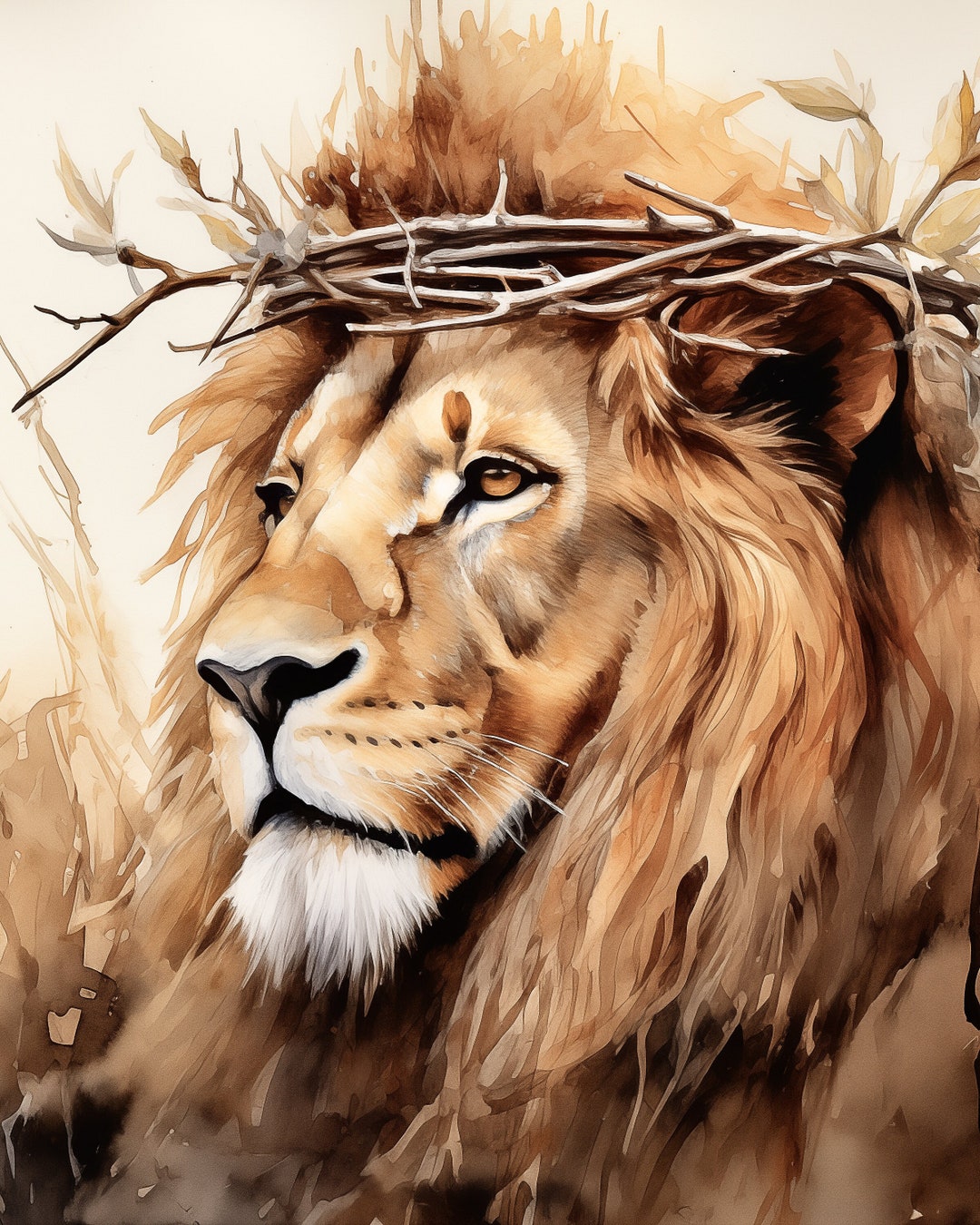 Easter Lion of Judah With Crown of Thorns, DIGITAL DOWNLOAD, Watercolor ...