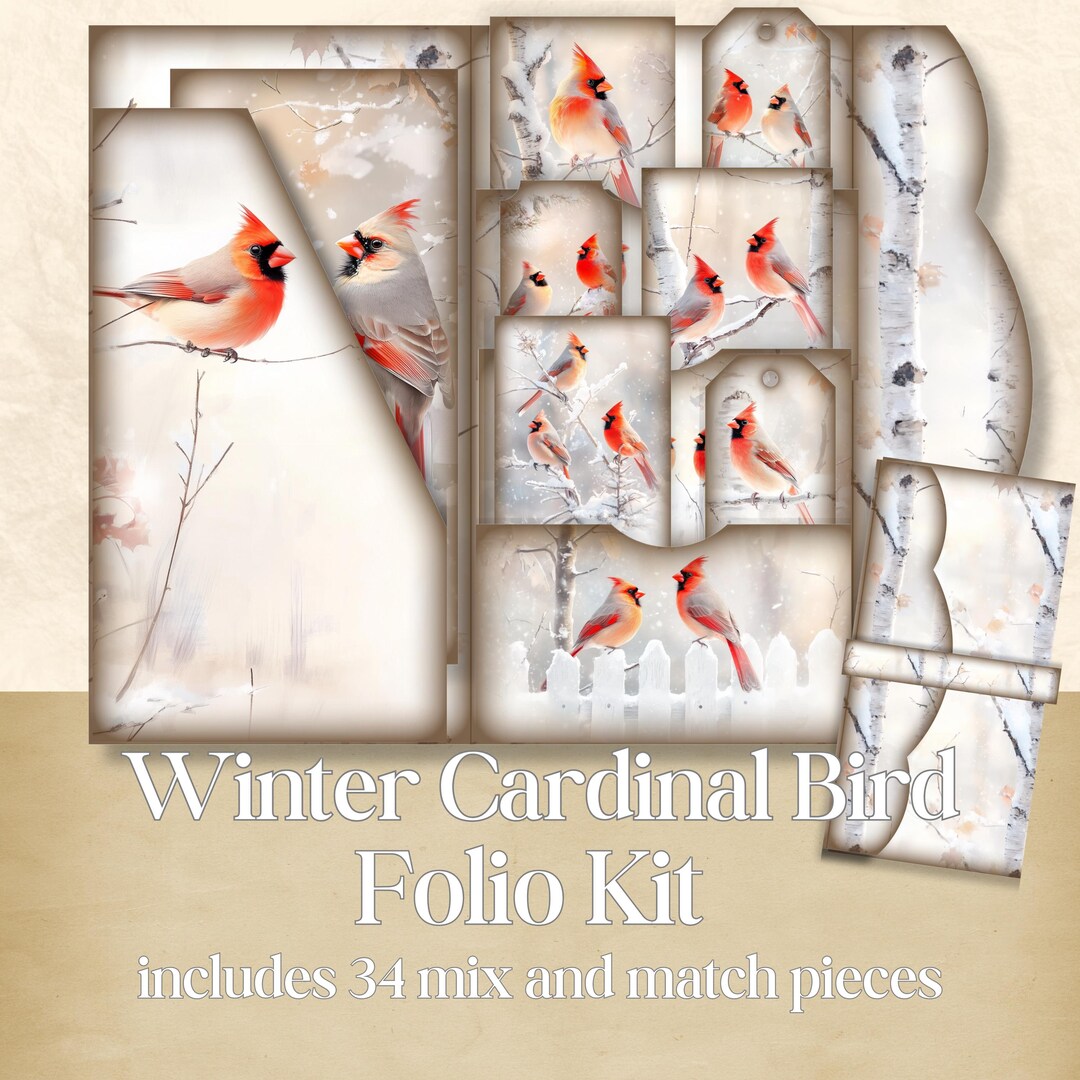 Red Cardinal Bird Printable Folio Kit - Digital Paper Journal Pages ...