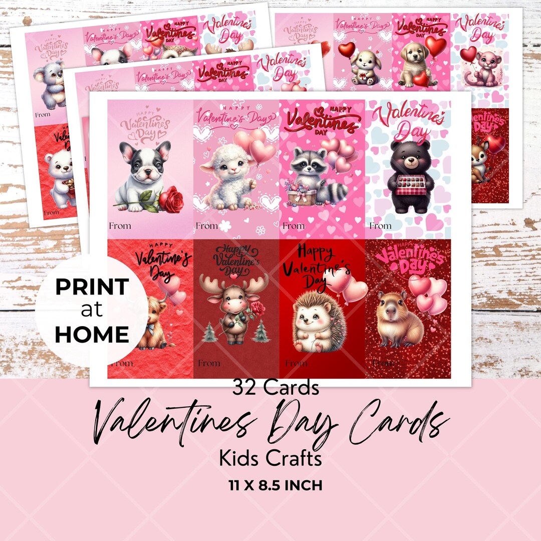 Printable Kids Valentines Day Cards - Cute Animal Valentine Crafts for ...