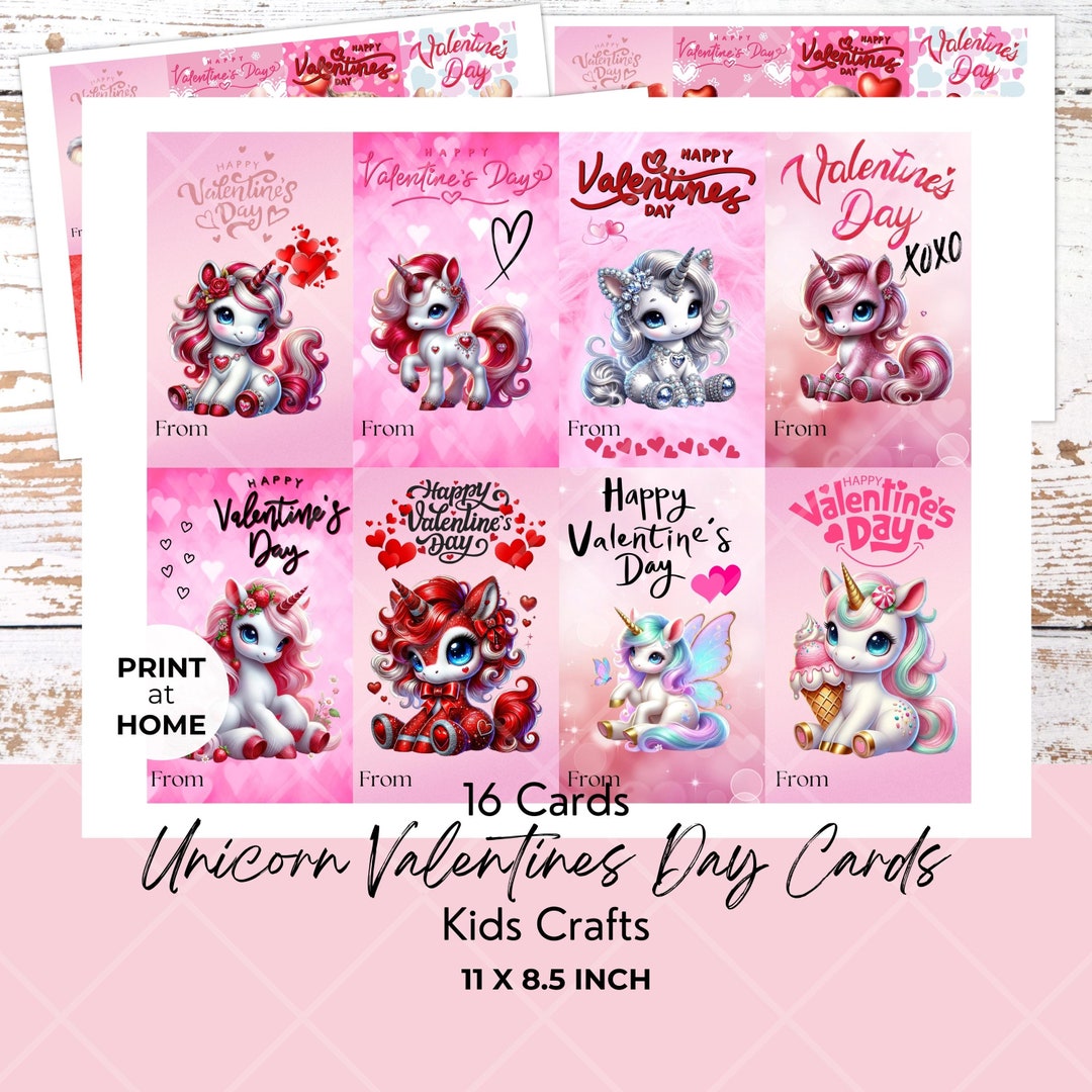 Printable Kids Valentines Day Cards - Cute Unicorns and Pony Valentine ...