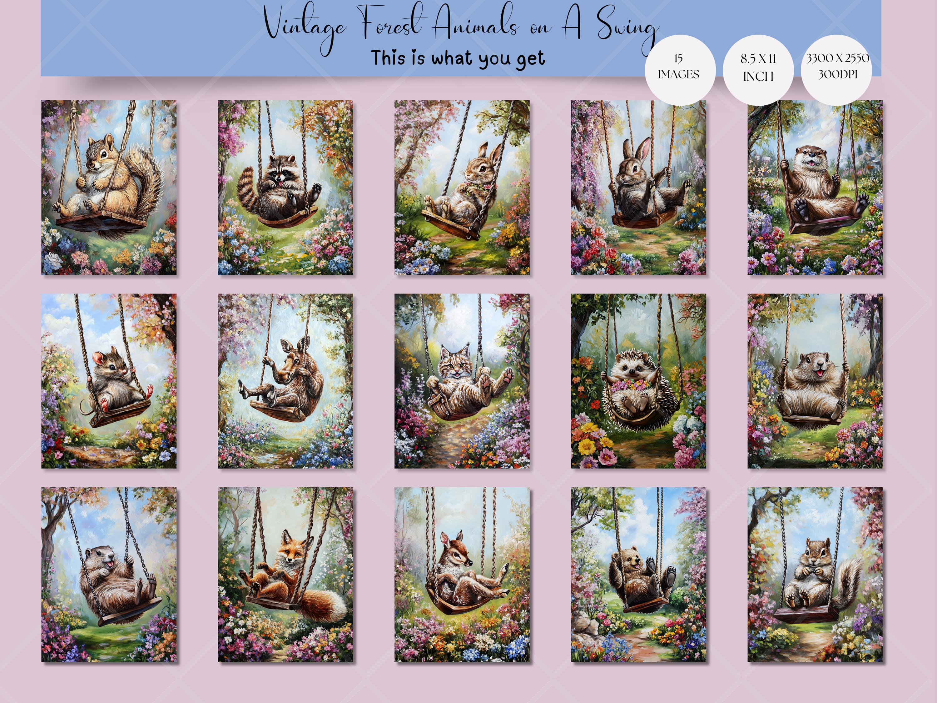 Vintage Forest Animals on a Swing Printable Journal Pages Cute Woodland ...