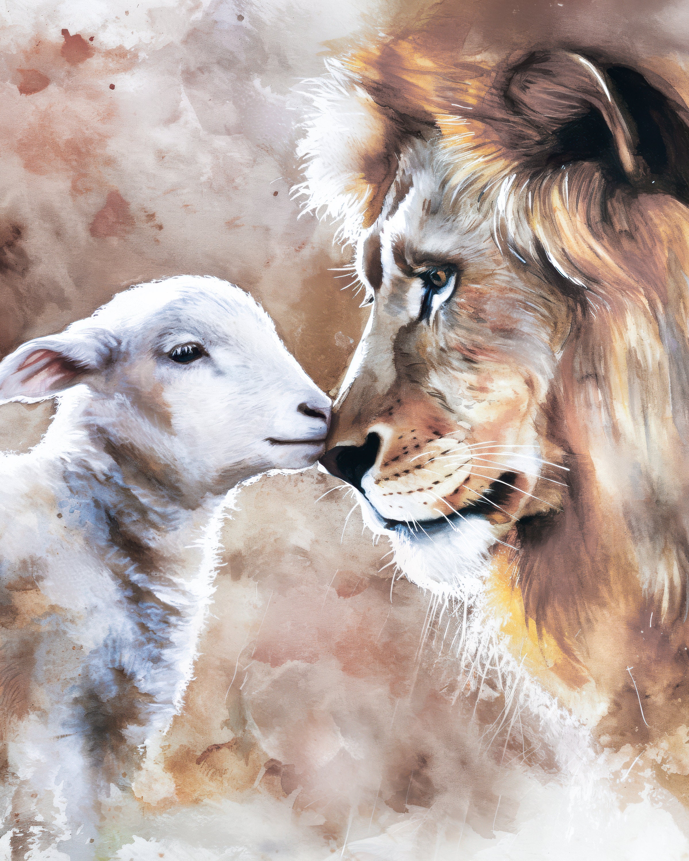 Lion and Lamb, Watercolor, DIGITAL DOWNLOAD, Lion, Lamb, Christ, Jesus ...